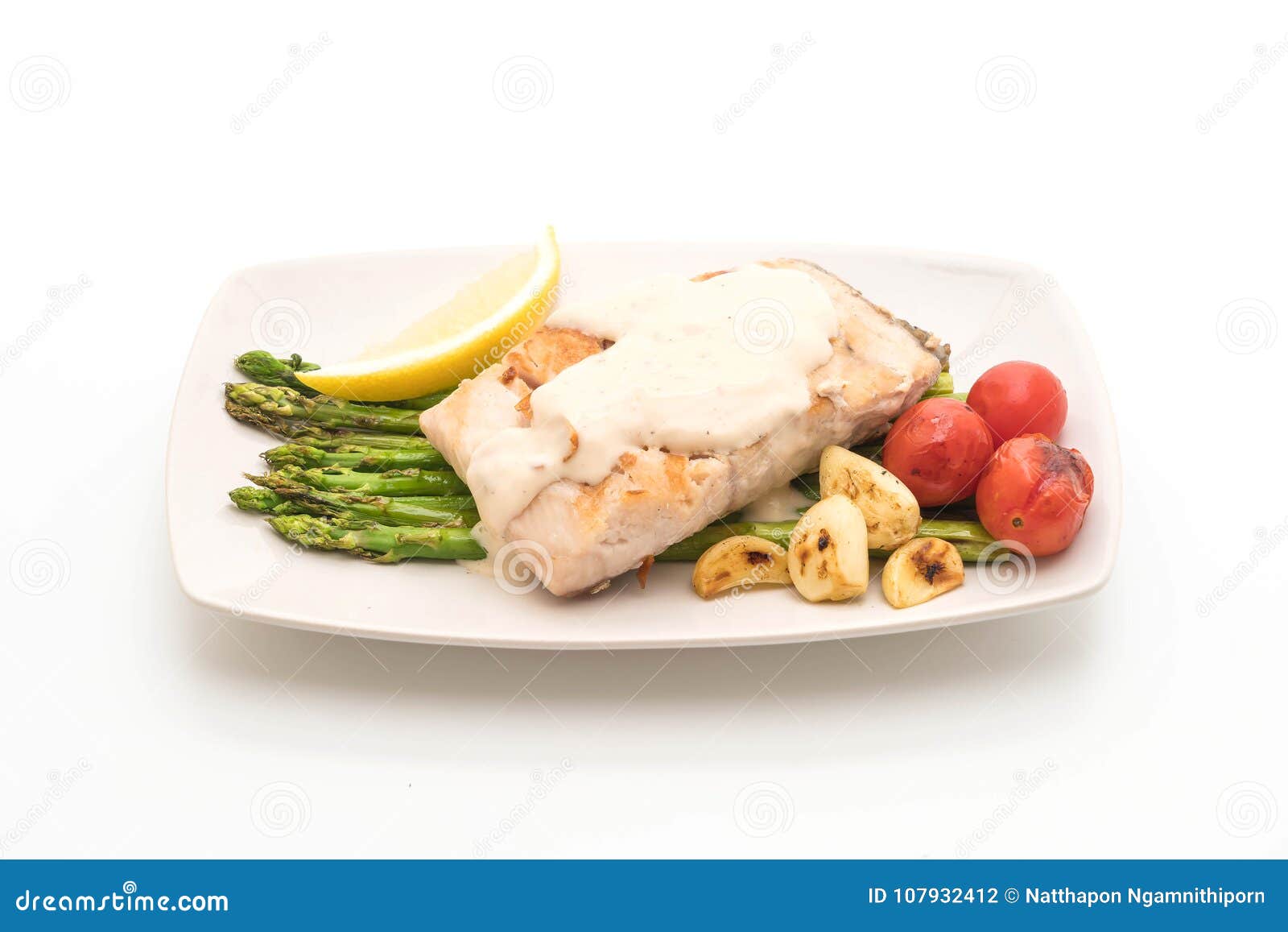 Grilled Snapper Fish Steak with Vegetable Stock Photo - Image of omega ...