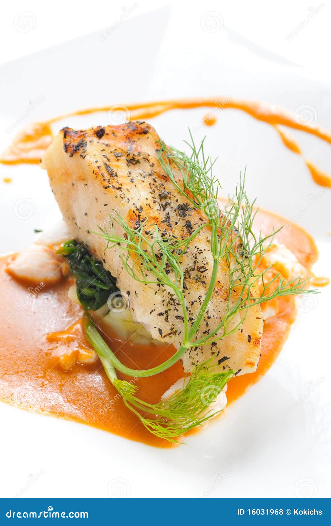 Grilled Snow-fish with Lobster Sauce Stock Photo - Image of kitchen ...