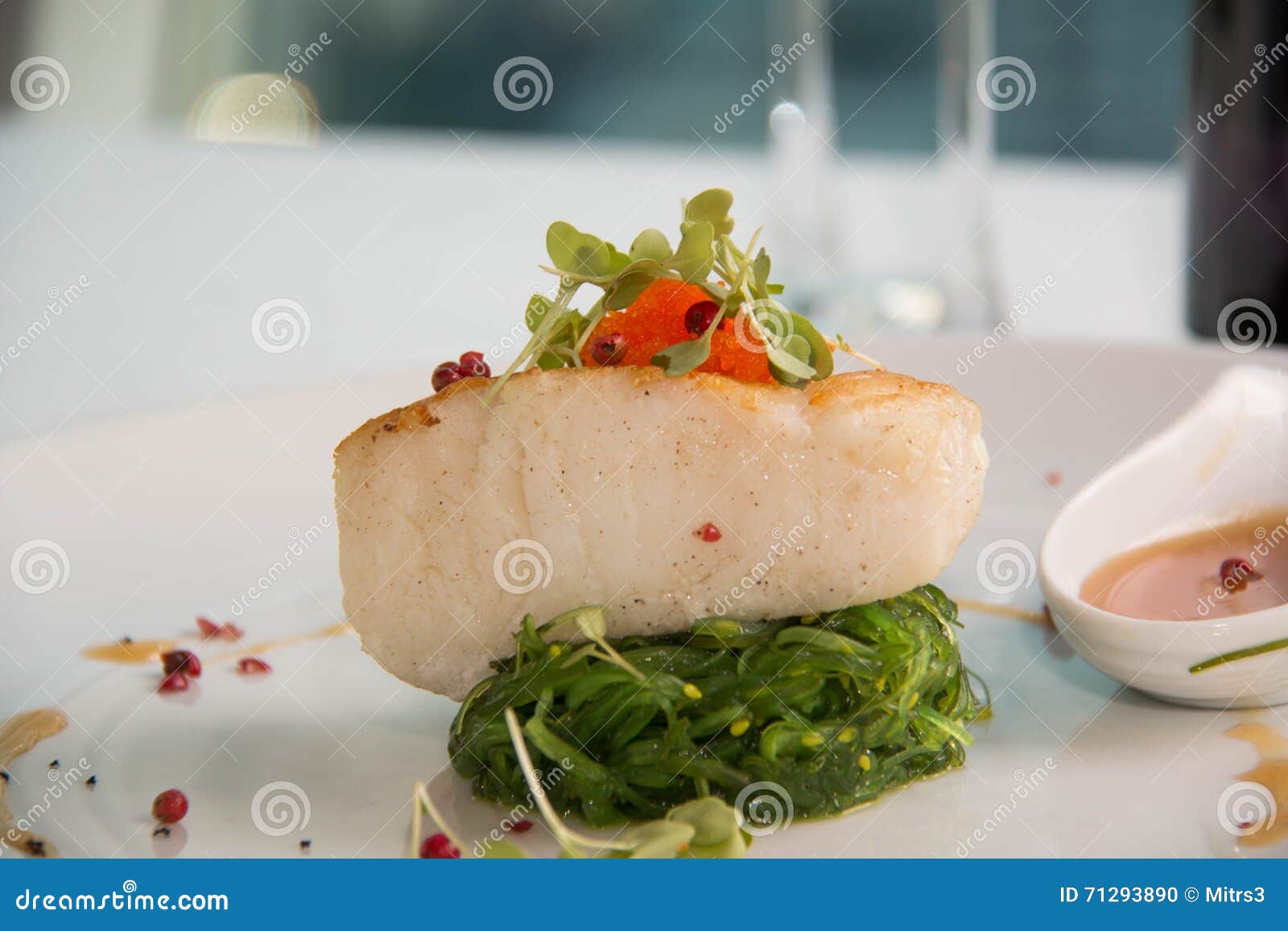 Grilled Snow Fish with Sauce. Stock Photo - Image of dinner, juice ...