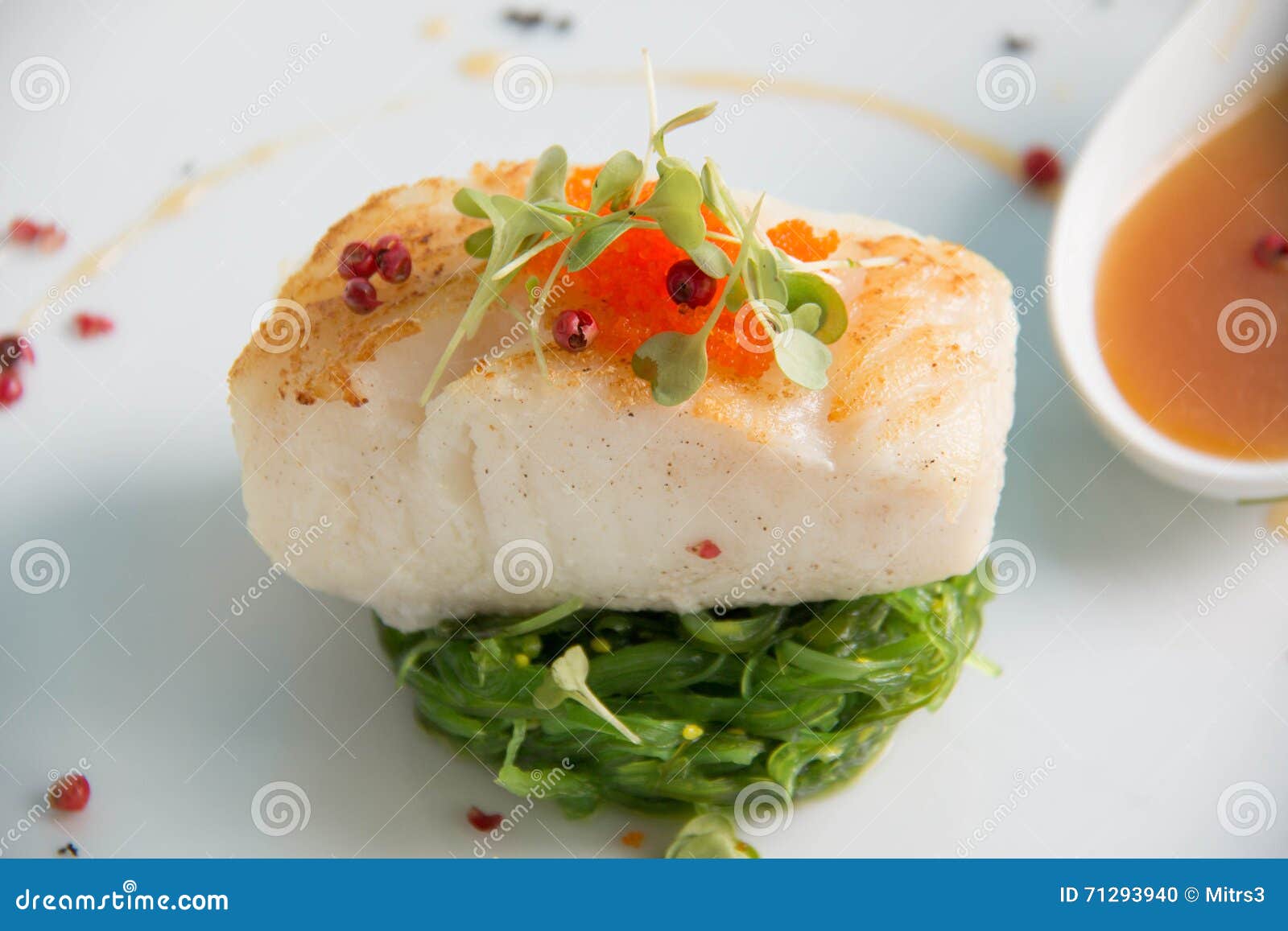 Grilled Snow Fish with Sauce. Stock Photo - Image of snow, grilled ...