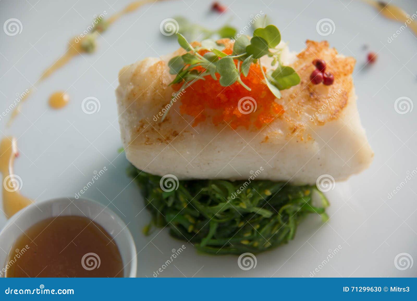 Grilled Snow Fish with Sauce. Stock Photo - Image of juice, food: 71299630