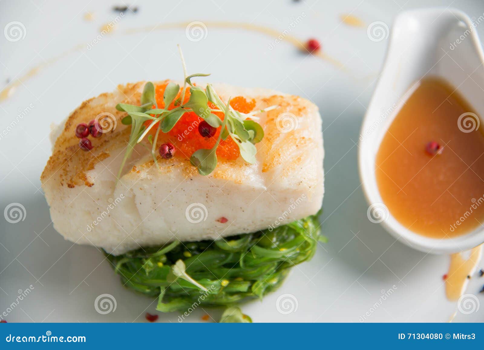Grilled Snow Fish with Sauce. Stock Photo - Image of grilled, italian ...