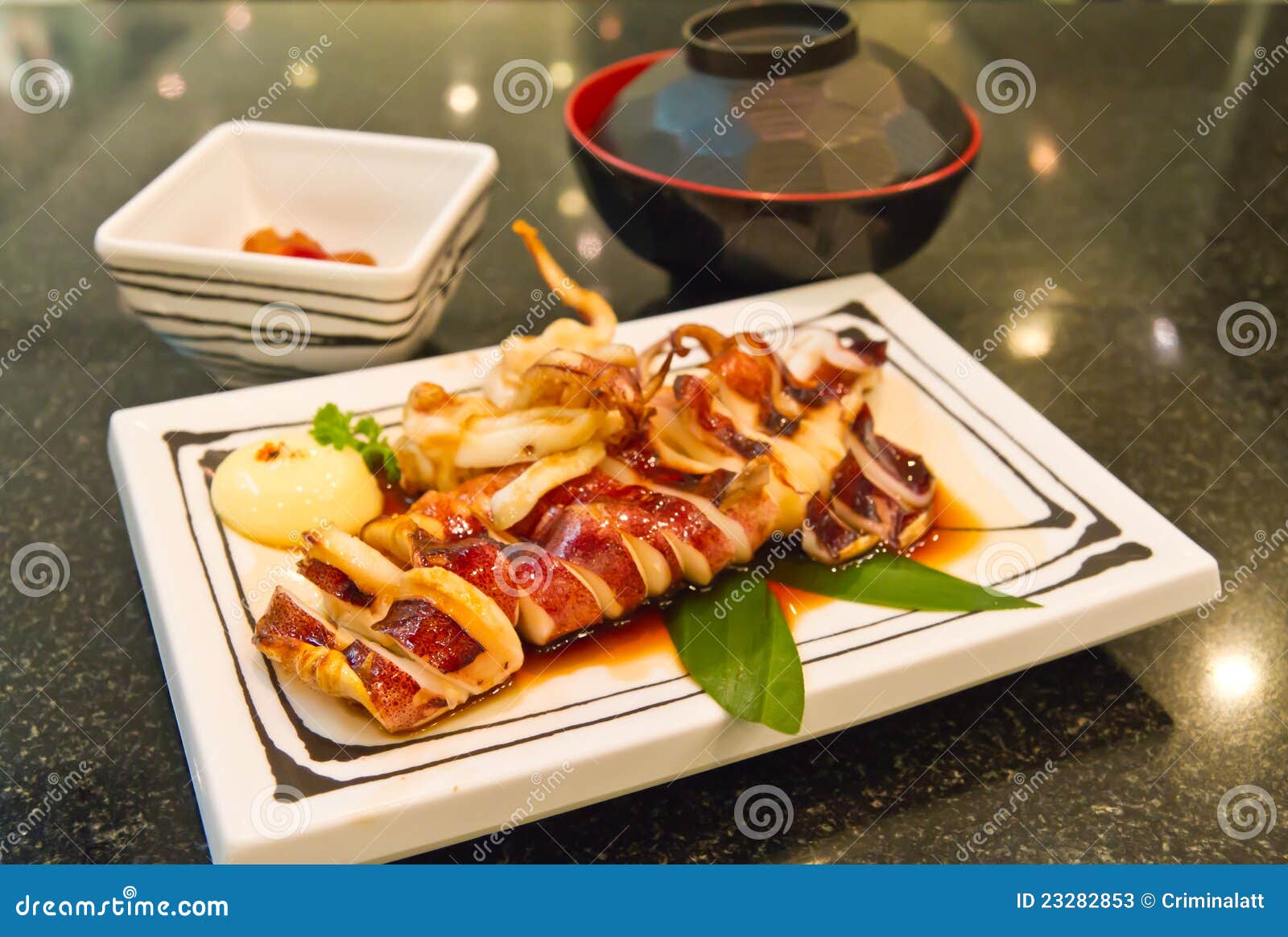 Grilled squid on dish stock image. Image of lunch, cooked - 23282853