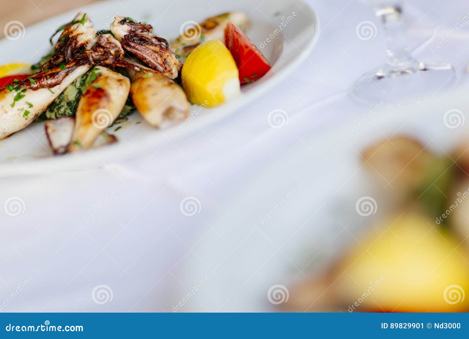 Grilled squid on plate stock image. Image of diet, plate - 89829901