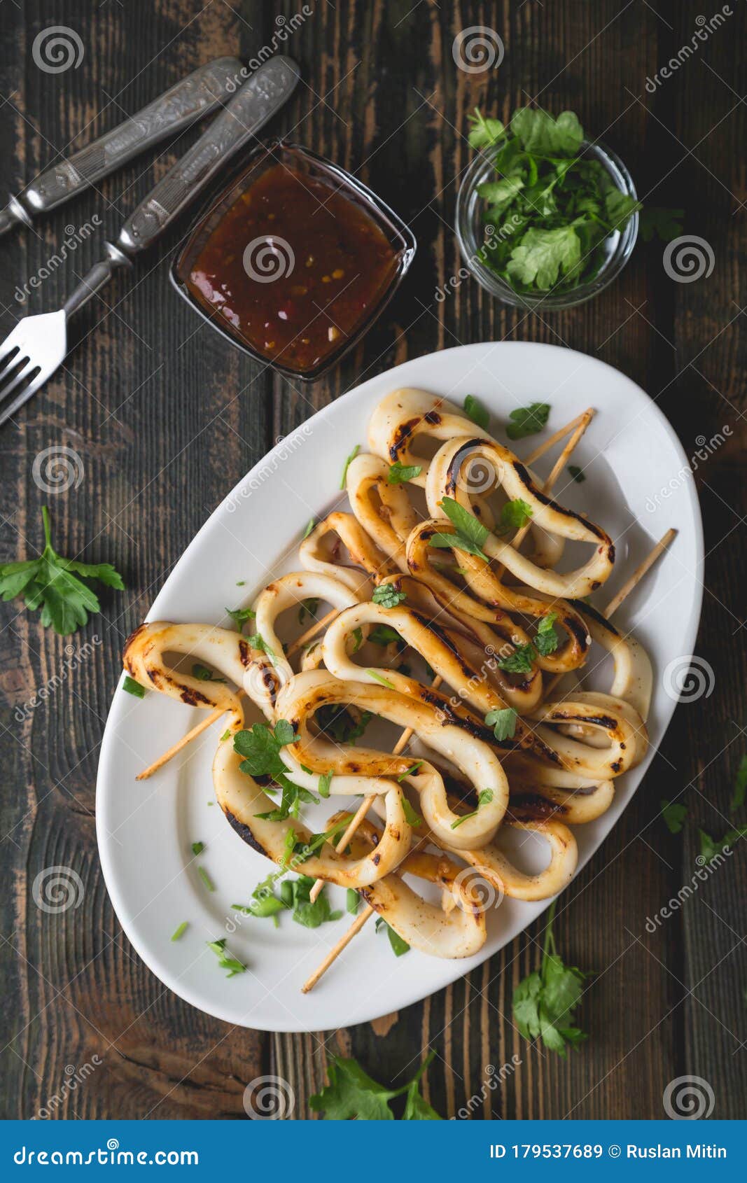 Grilled Squid Rings on a Skewer Stock Image - Image of squid, cooking ...