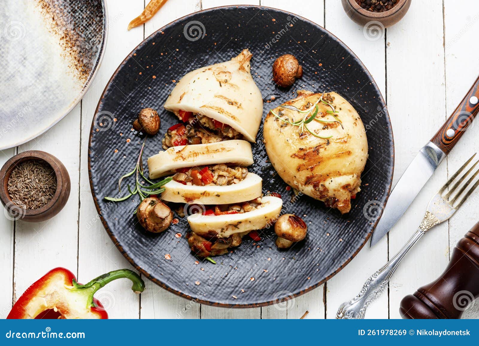 Grilled Squid with Vegetables, Stuffed Calamari Stock Image - Image of ...