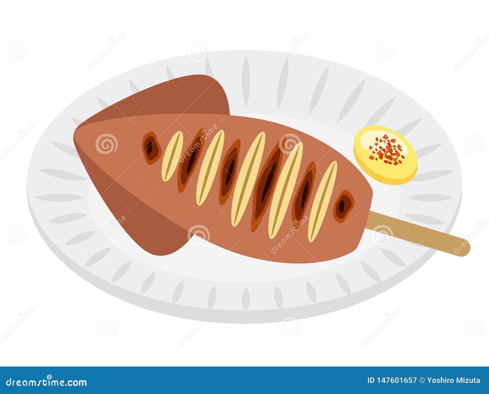 Grilled Squid on White Plate Stock Vector - Illustration of nature ...