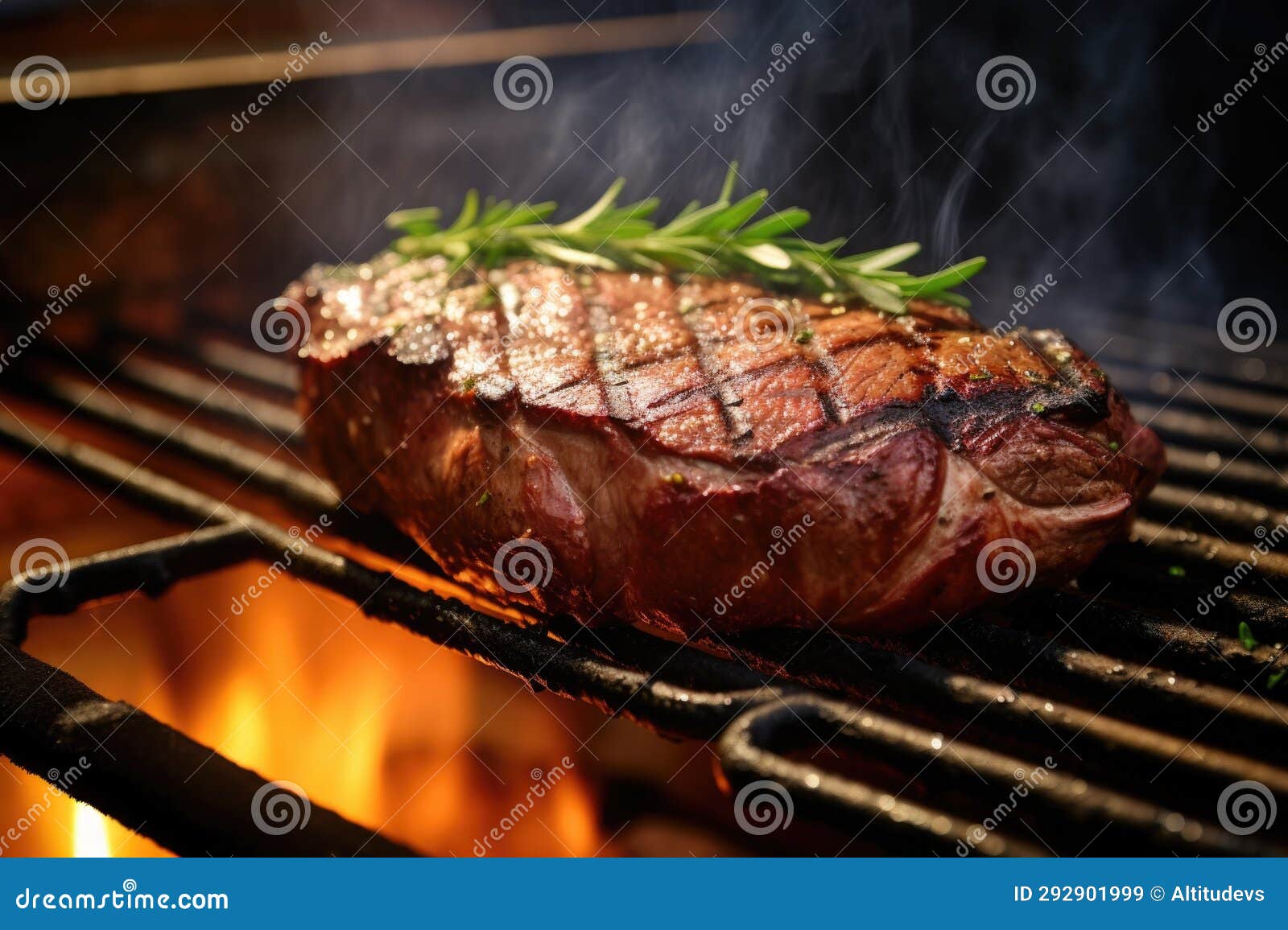 Grilled Steak on a Barbecue with Thick Smoke Stock Image - Image of ...