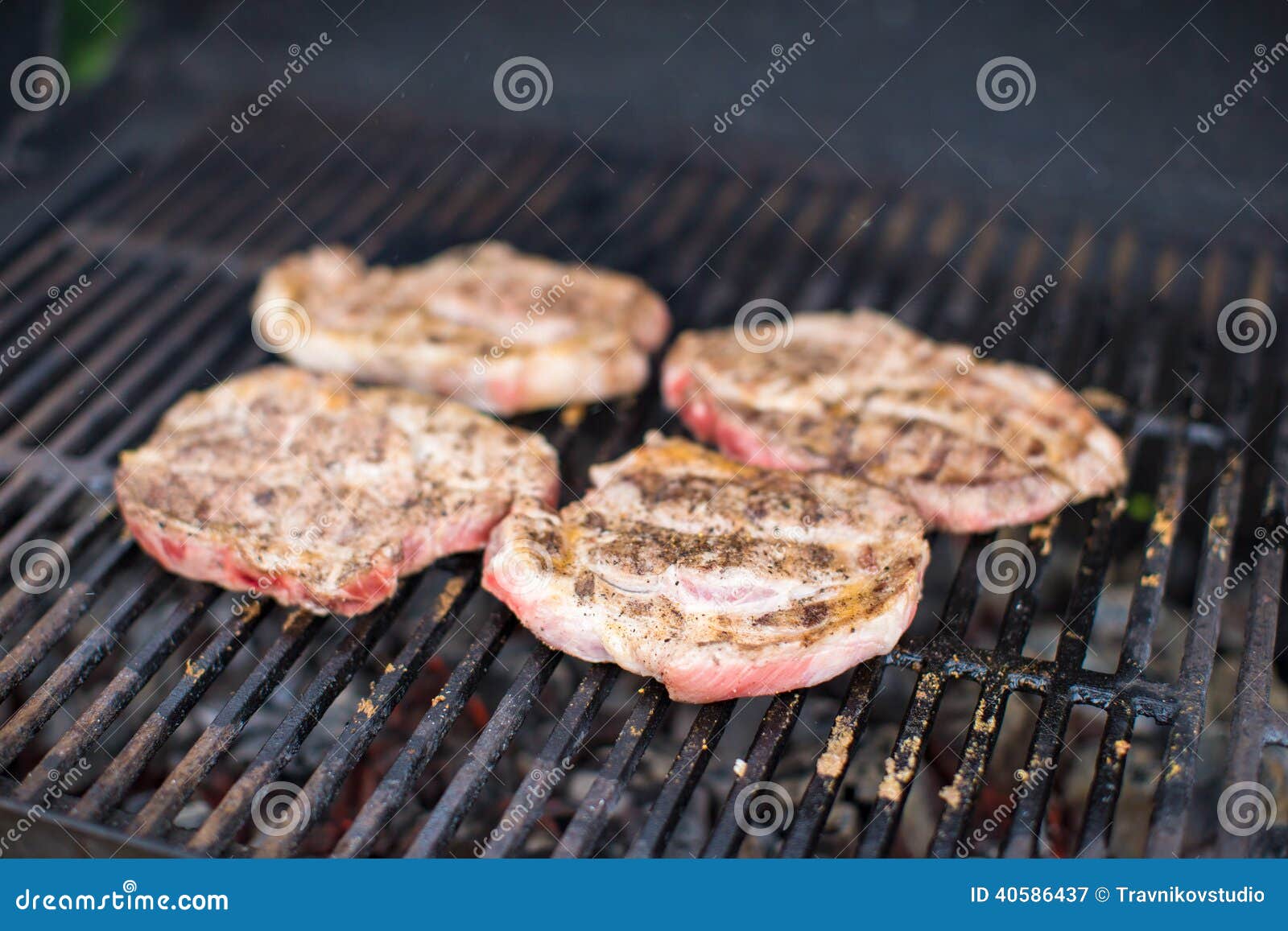Grilled Steak Cooking on an Open Barbecue Stock Image - Image of close ...