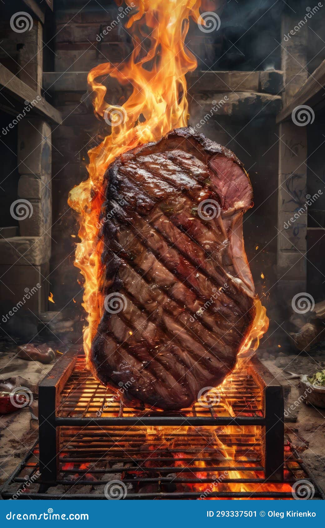 Grilled Steak on a Grid, Fire and Smoke. Generative AI Stock ...