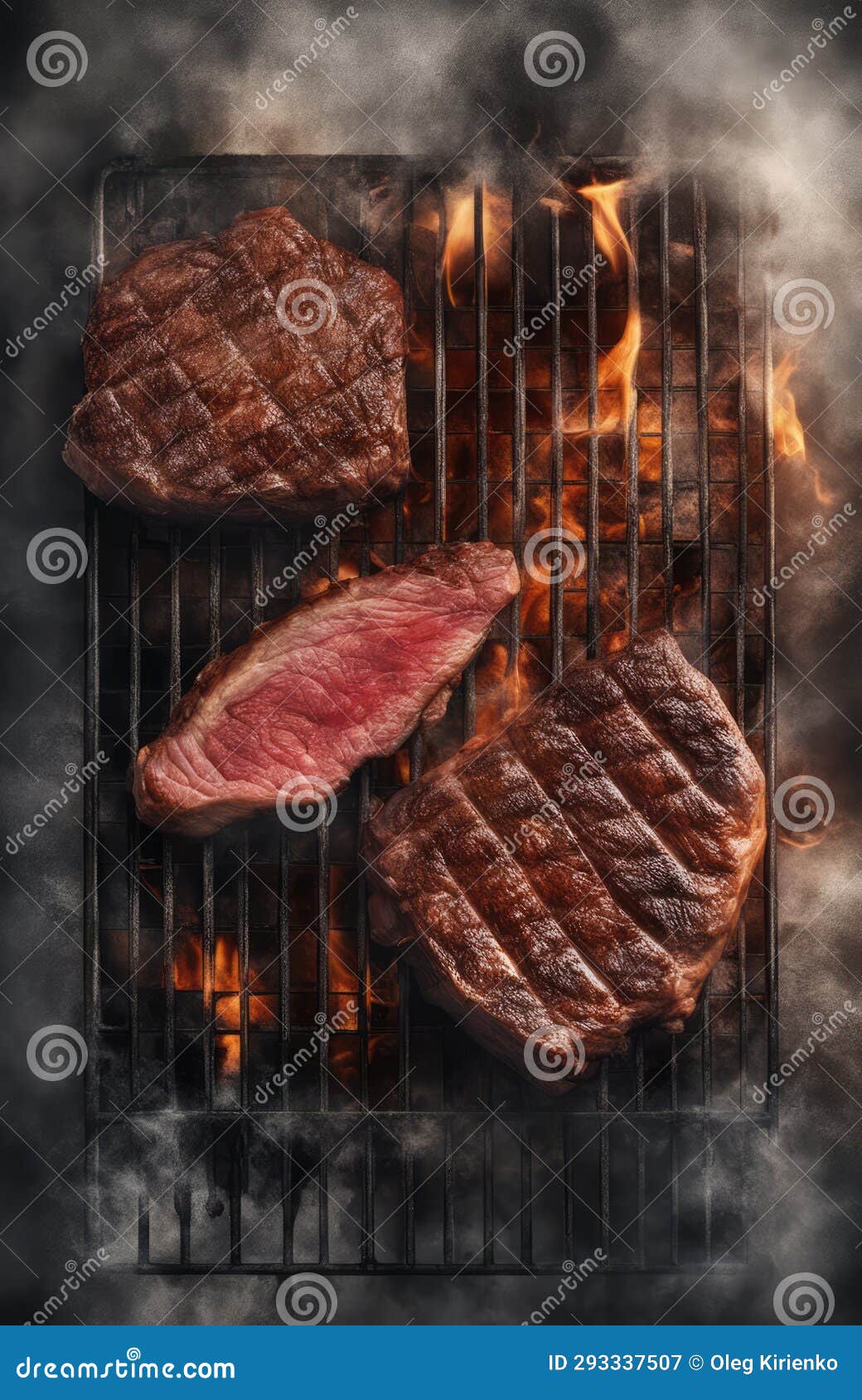 Grilled Steak on a Grid, Fire and Smoke. Generative AI Stock ...