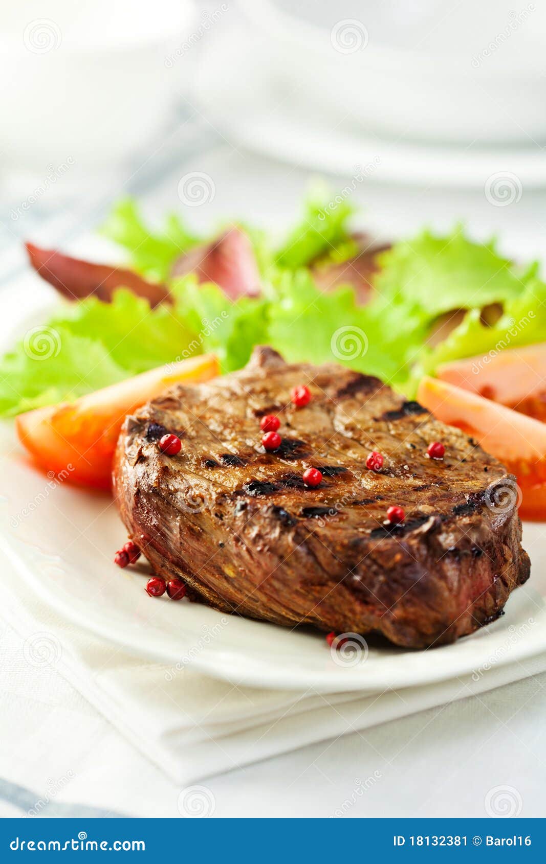 Grilled Steak with Pink Pepper Stock Image - Image of steak, napkin ...