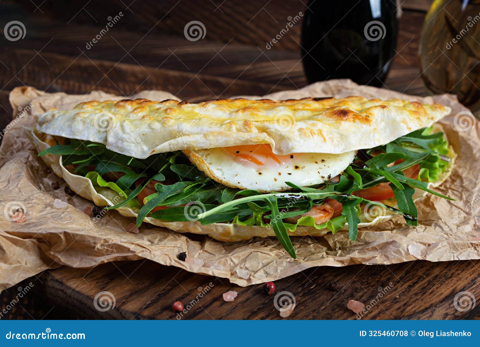Grilled Stuffed Lavash with Herbs, Tomato and Egg. Lavash Sandwich ...