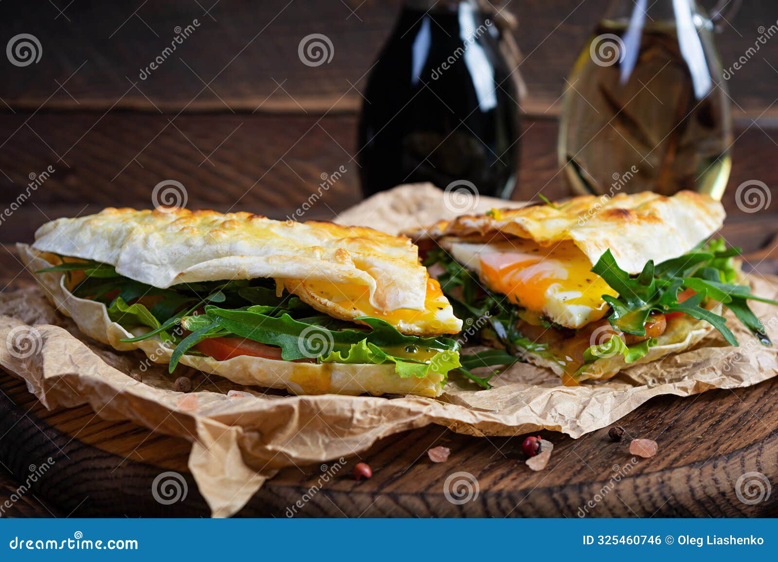 Grilled Stuffed Lavash with Herbs, Tomato and Egg. Lavash Sandwich ...