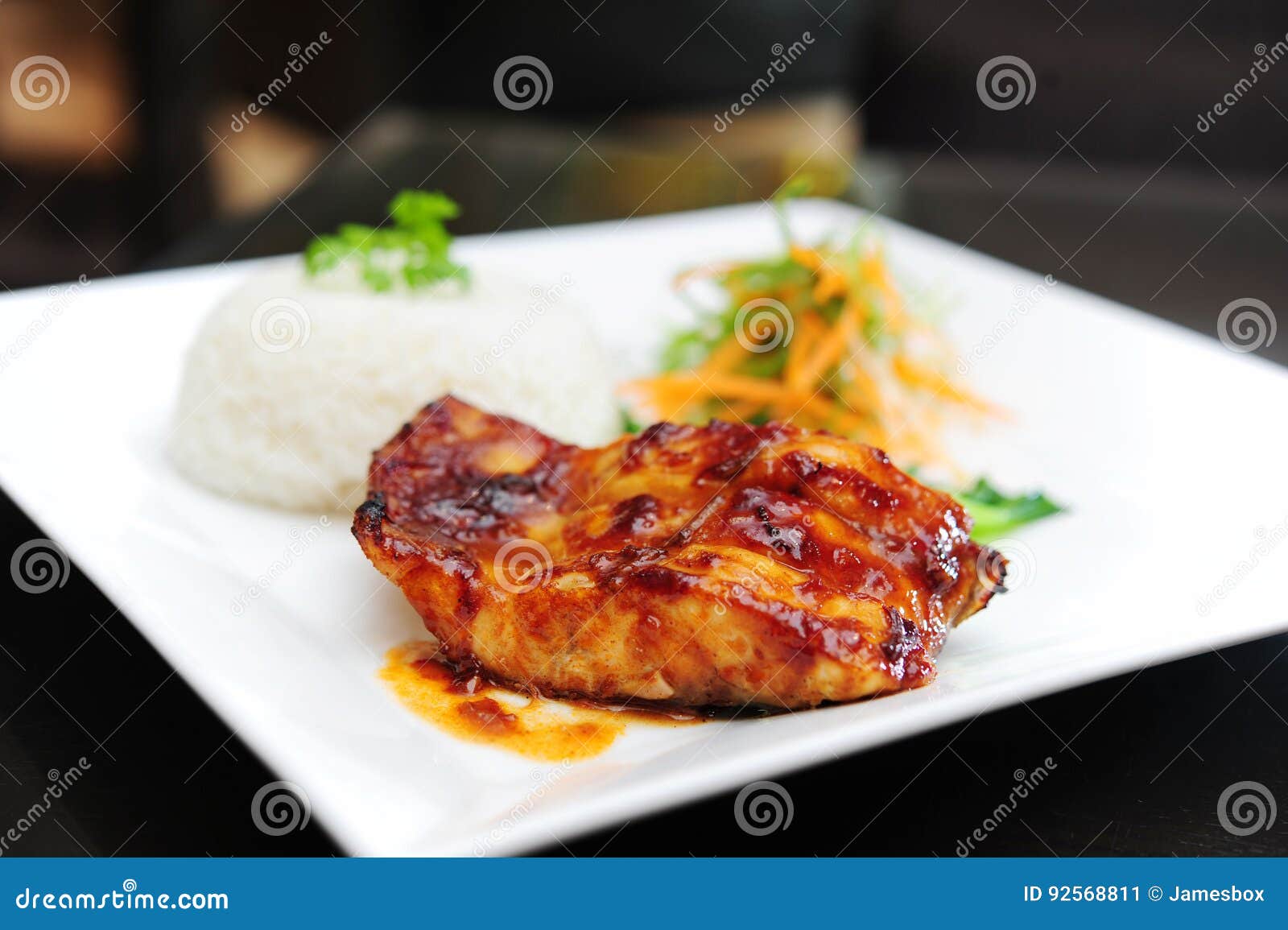 Grilled Sturgeon Fish Fillet with Rice and Salad Stock Image - Image of ...