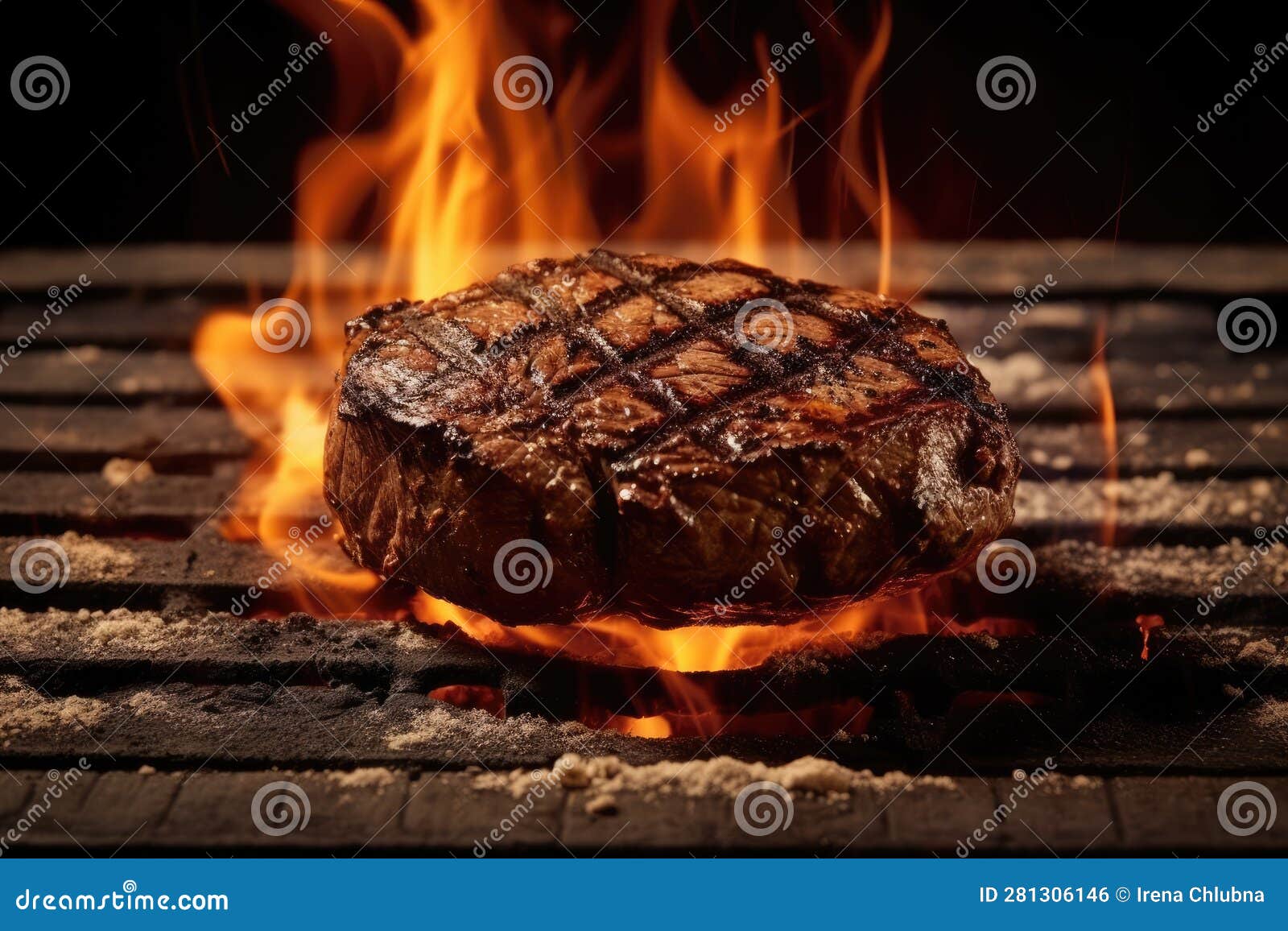 Grilled Succulent Chunk of Beef with Fire Flames. Generative AI Stock ...