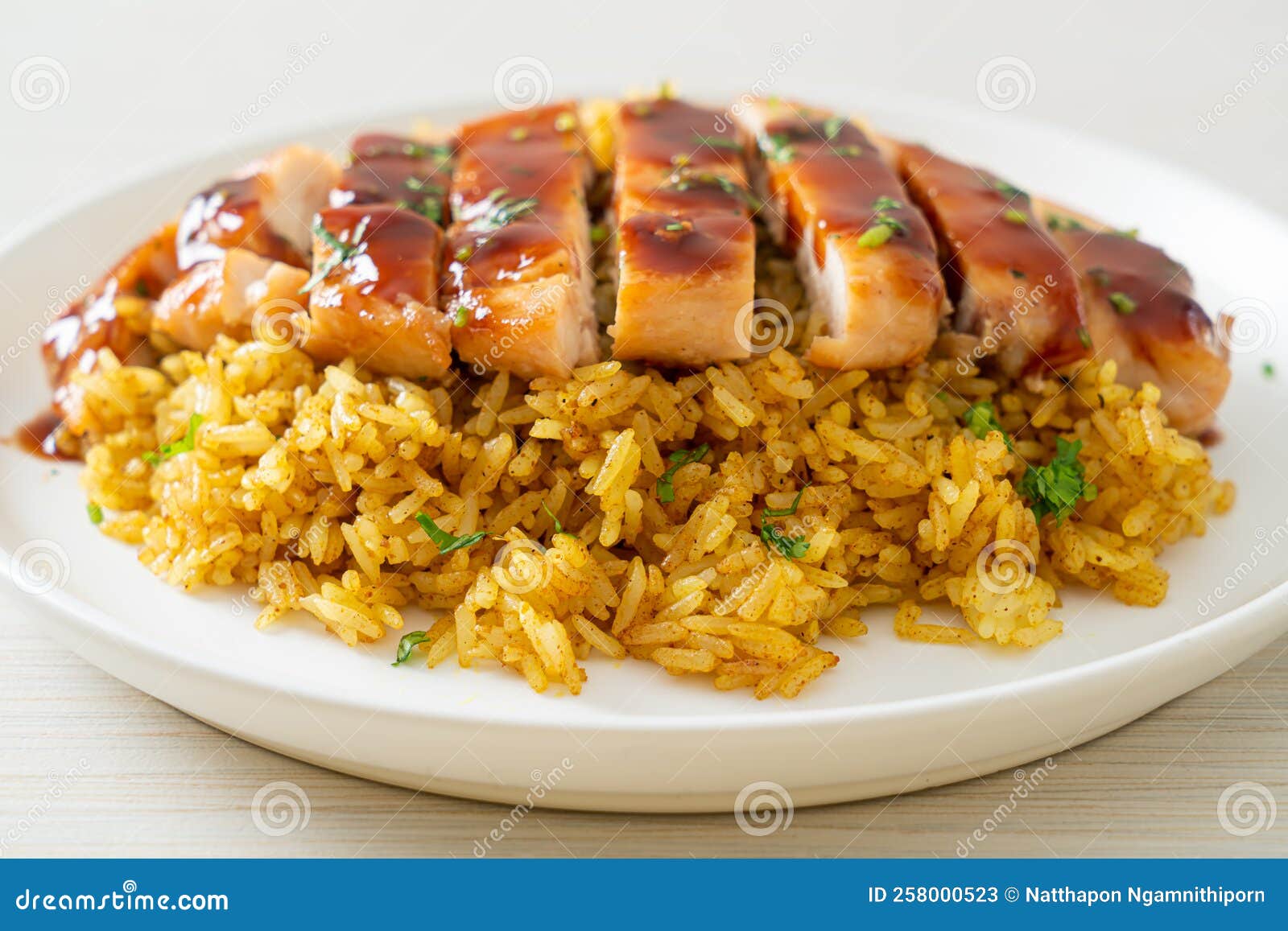 Grilled Sweet and Chilli Chicken with Curry Rice Stock Image - Image of ...