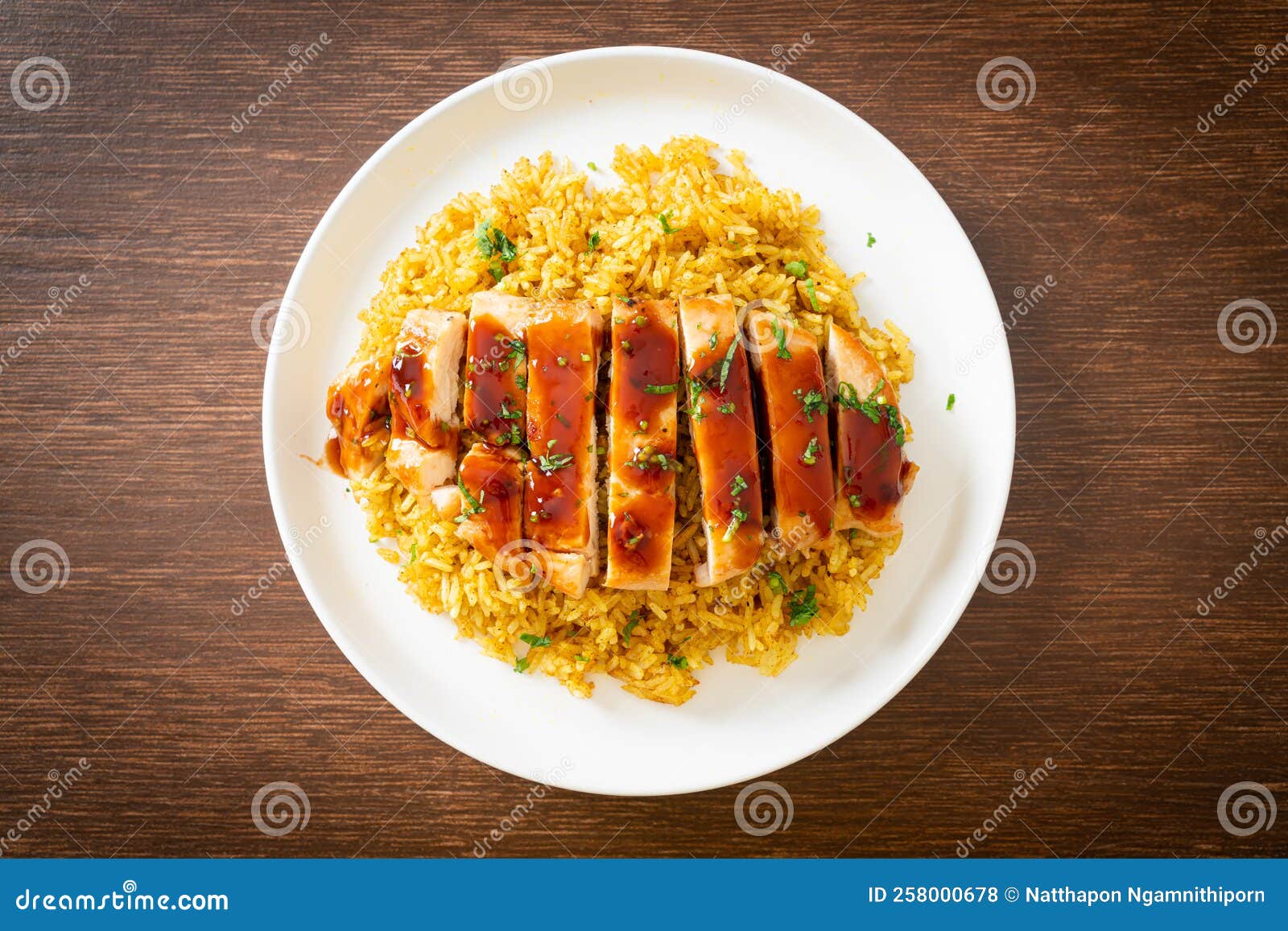 Grilled Sweet and Chilli Chicken with Curry Rice Stock Photo - Image of ...