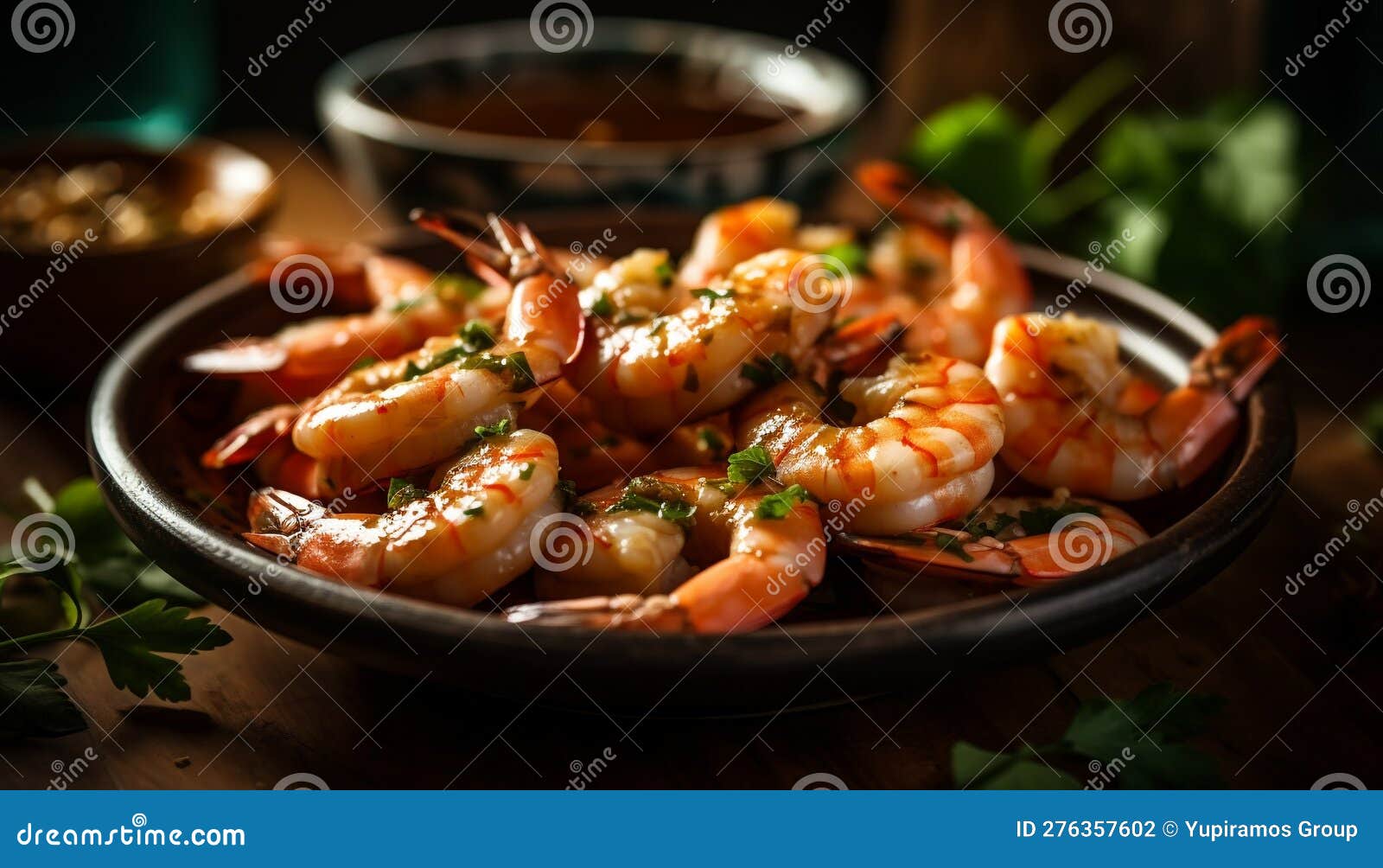 Grilled Tiger Prawn Appetizer on Rustic Plate Generated by AI Stock ...