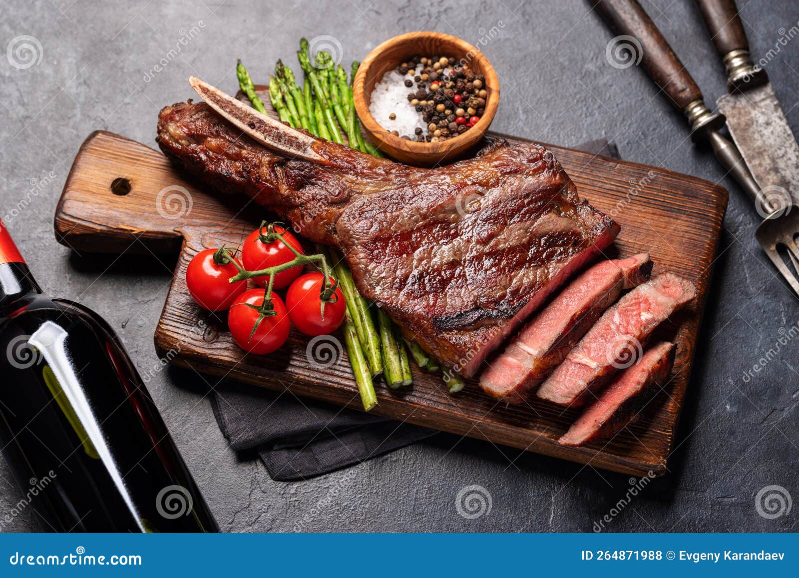 Grilled Tomahawk Beef Steak with Asparagus Stock Photo - Image of ...