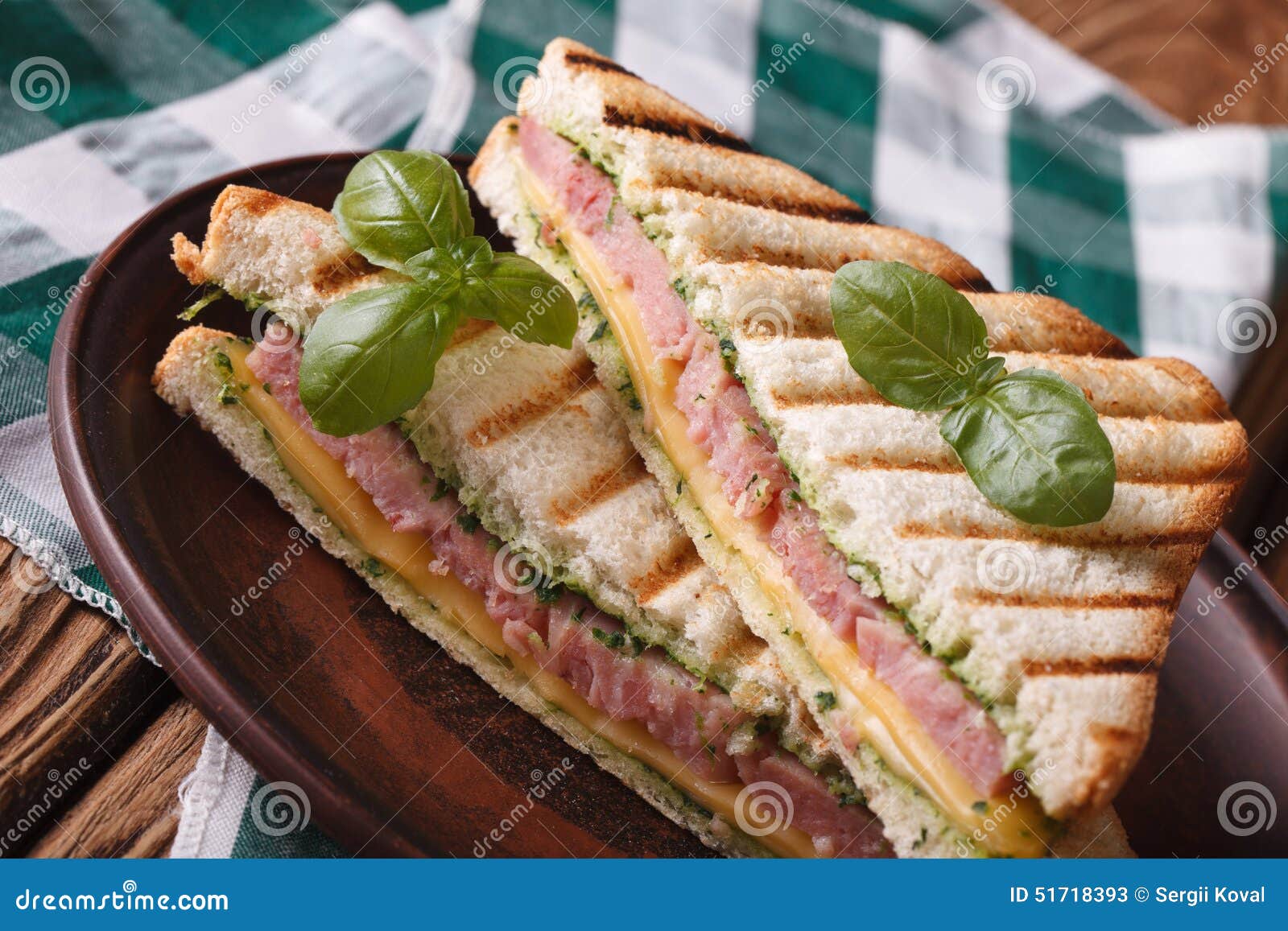 Grilled Triangular Ham Sandwich Close Up Horizontal Stock Image - Image ...