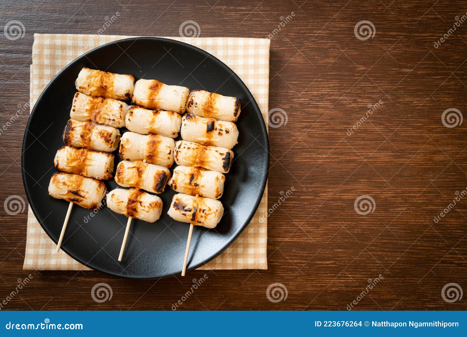 Grilled Tube Shaped Fish Paste Cake Skewe or Tube Squid Skewer Stock ...