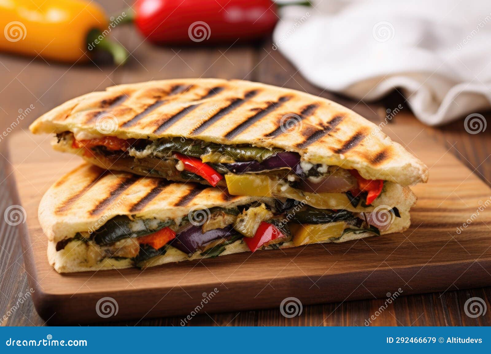 Grilled Vegetable Panini with Bell Peppers on Canvas Mat Stock Image ...