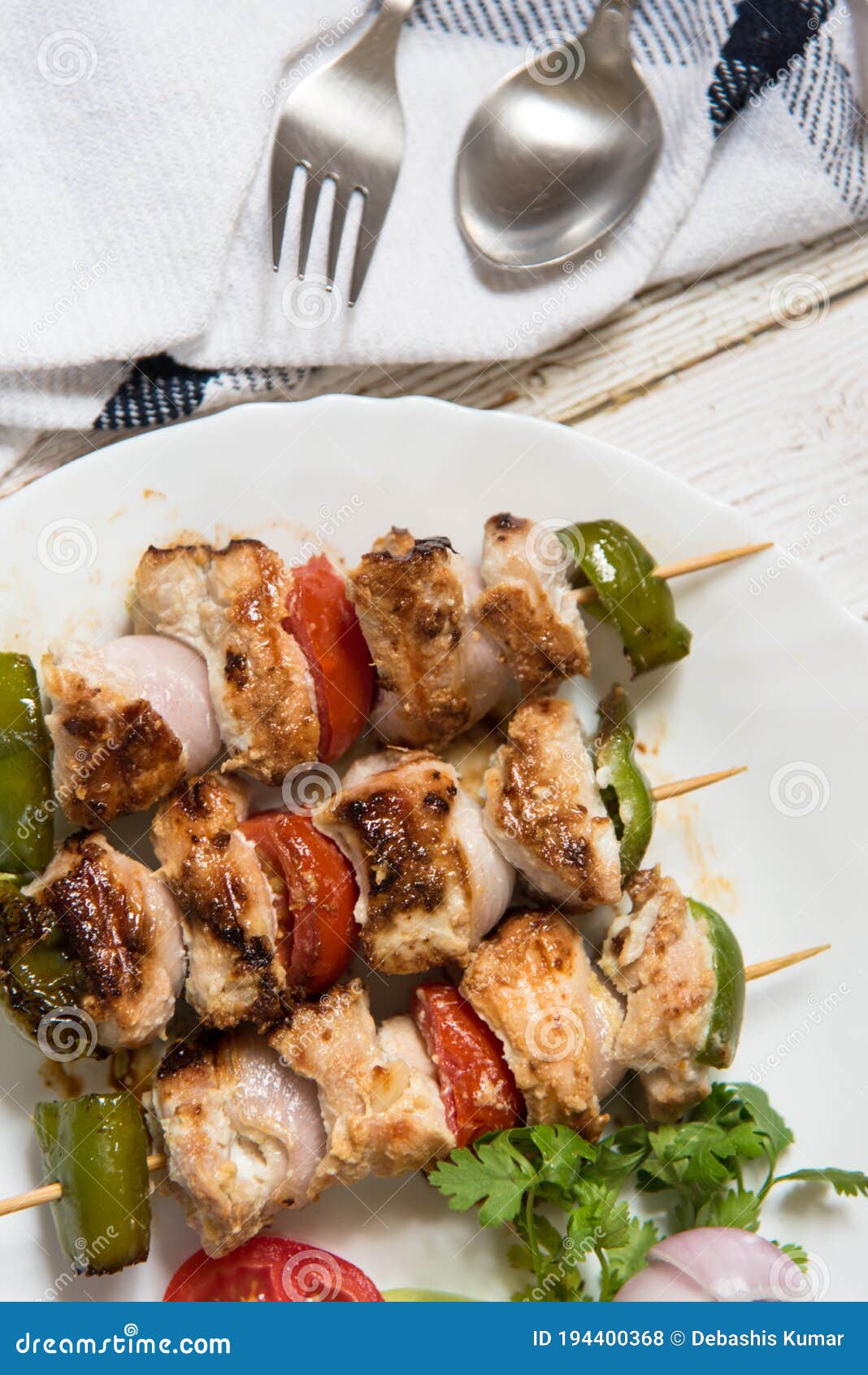 Grilled Vegetables with Chicken Kebabs Top View Stock Photo - Image of ...