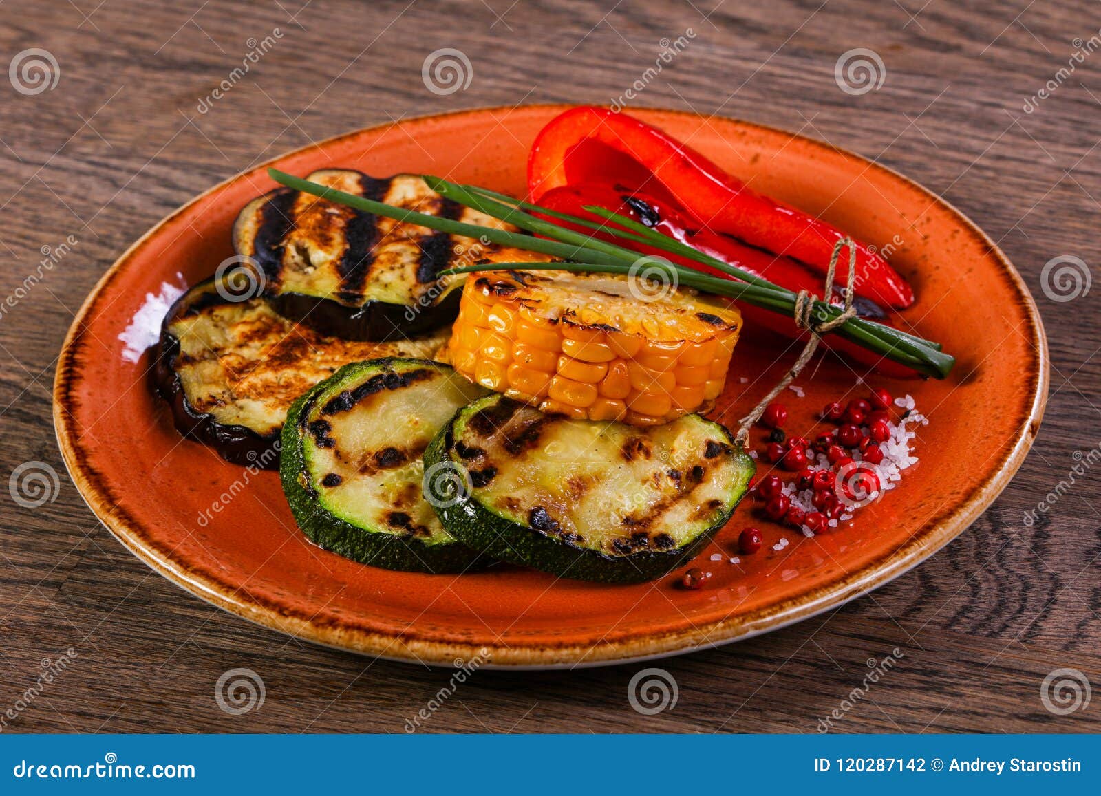 Grilled vegetables plate stock photo. Image of herbs - 120287142