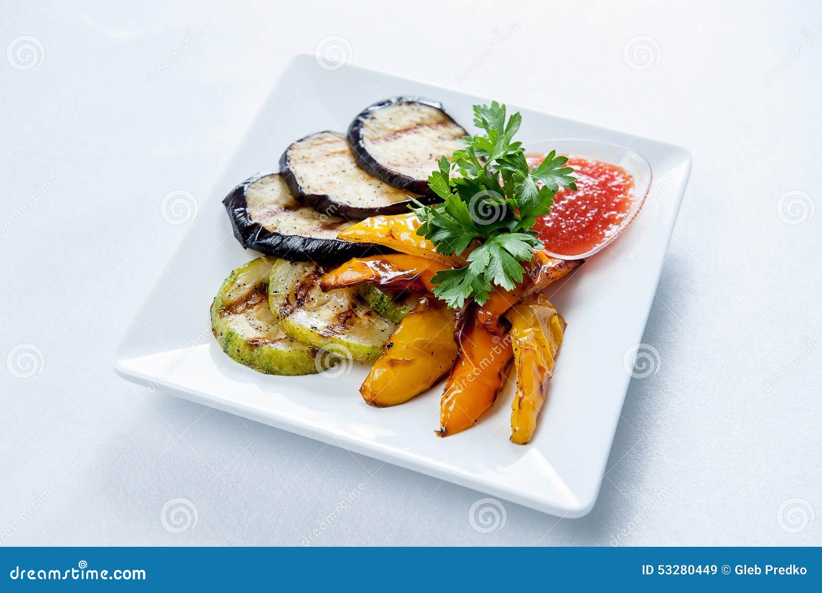 Grilled Vegetables on White Square Plate. Stock Image - Image of food ...