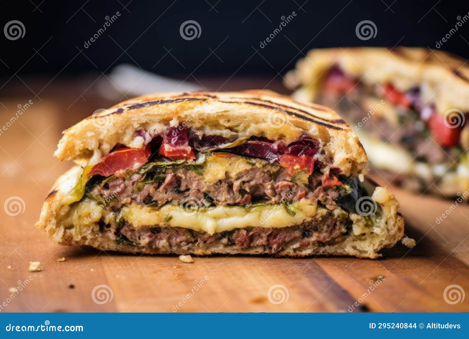Grilled Veggie Burger Cut in Half, Revealing the Inside Stock Photo ...
