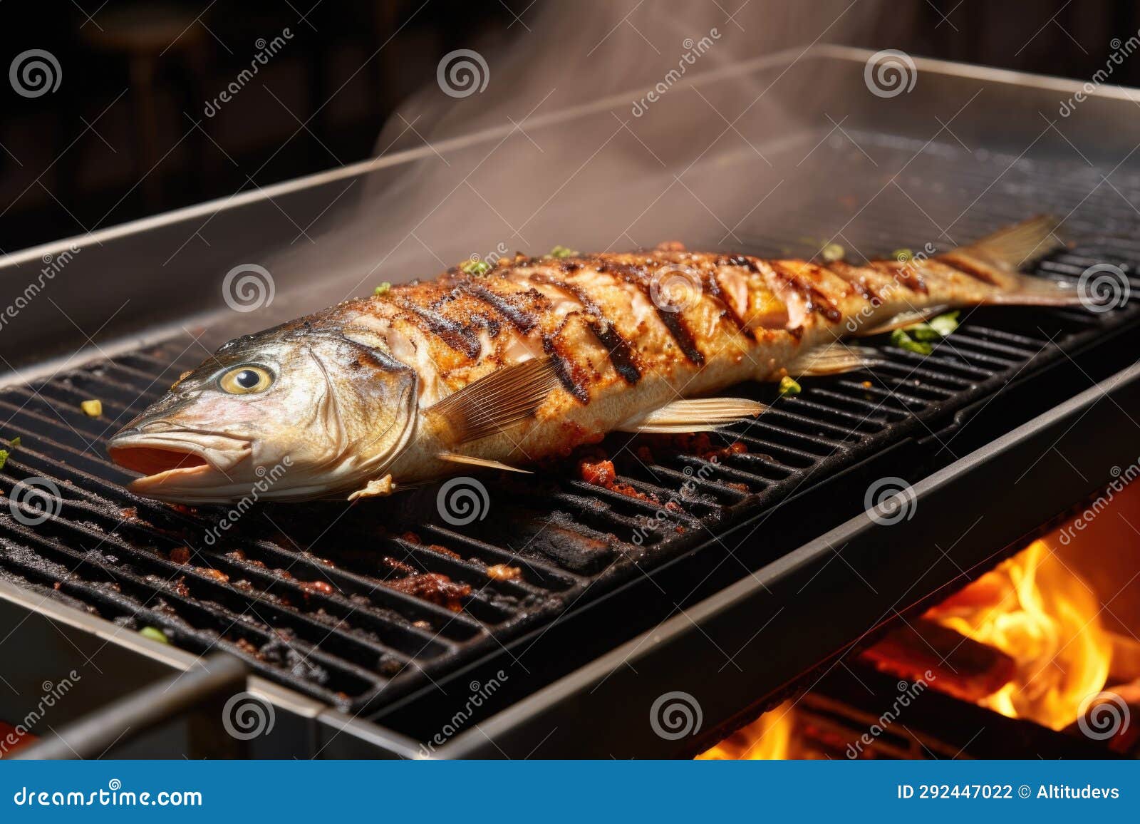 Grilled Whole Fish on Teppanyaki Hot Grille Surface Stock Photo - Image ...