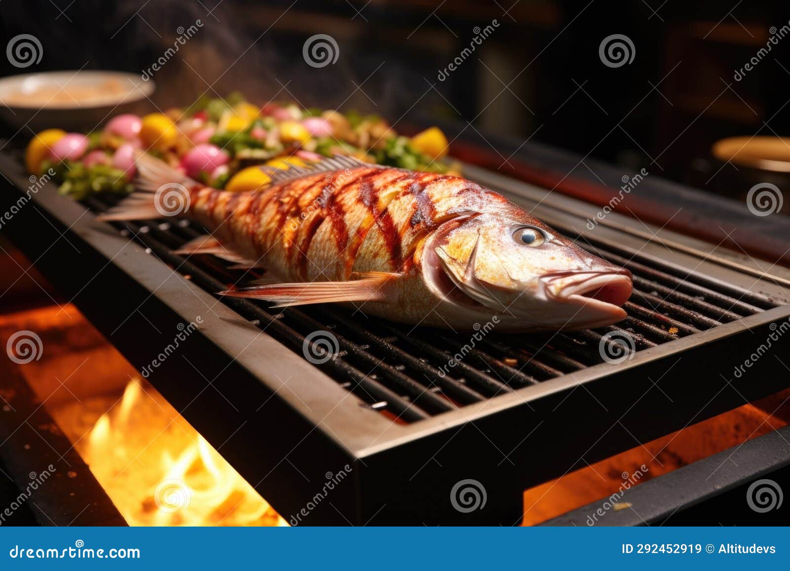 Grilled Whole Fish on Teppanyaki Hot Grille Surface Stock Image - Image ...