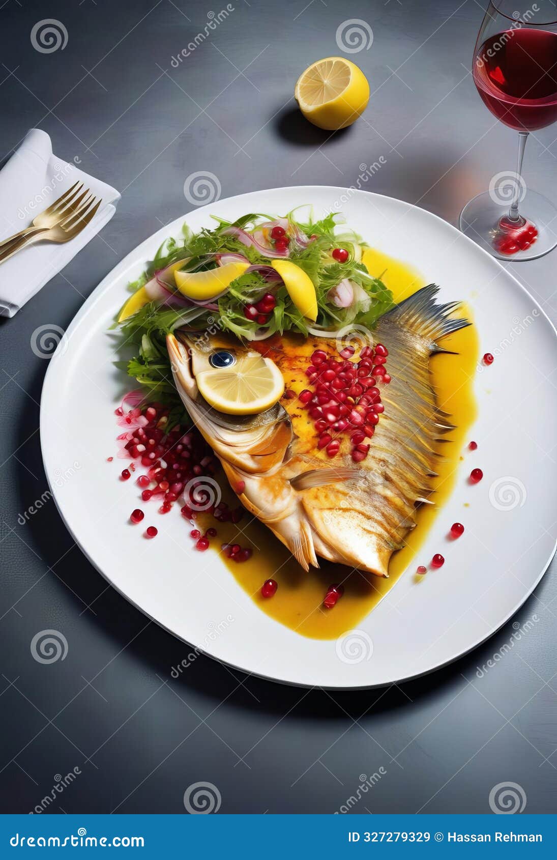 Grilled Whole Fish with Yellow Sauce Stock Illustration - Illustration ...