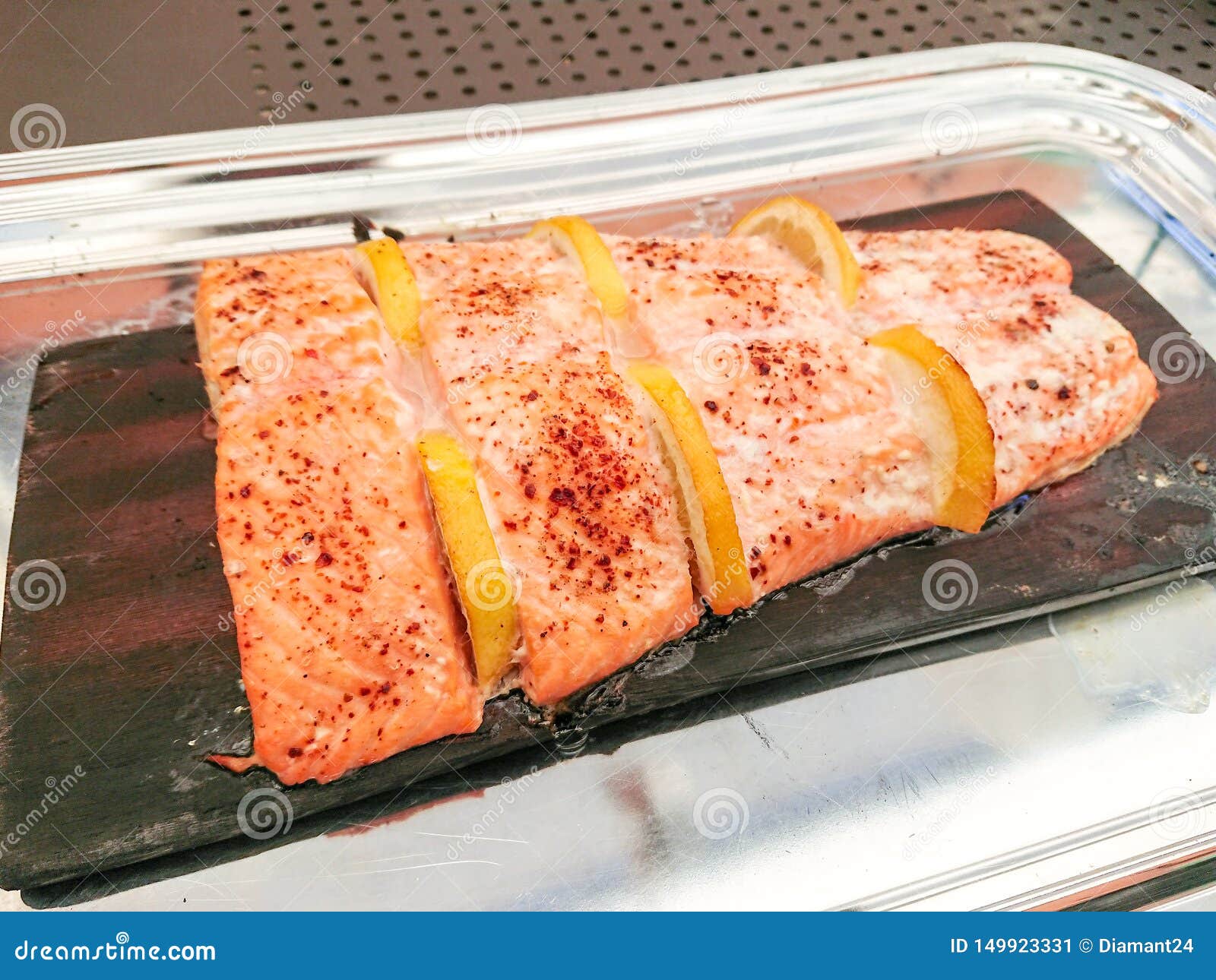 Grilled Whole Salmon Side Fillet with Lemon Stock Image - Image of ...