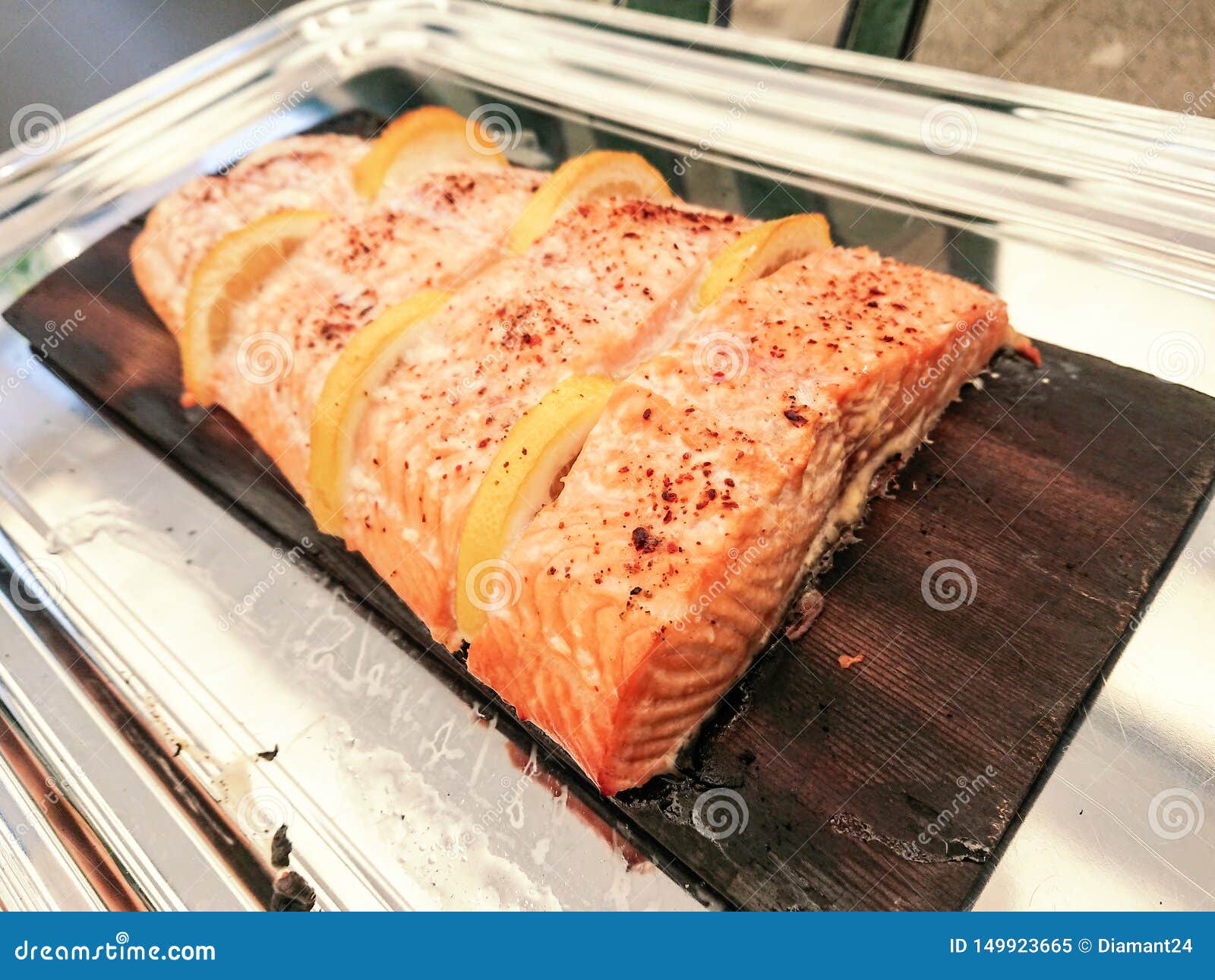 Grilled Whole Salmon Side Fillet with Lemon Stock Image - Image of ...