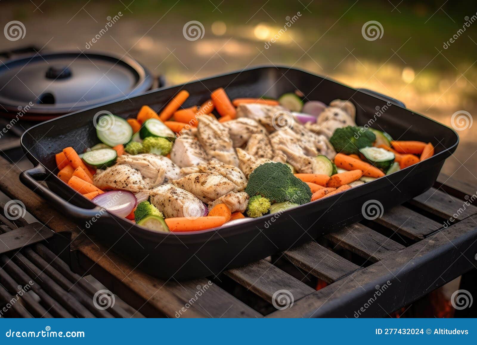 A Griller with Chicken and Veggies, Ready To Cook Stock Illustration ...