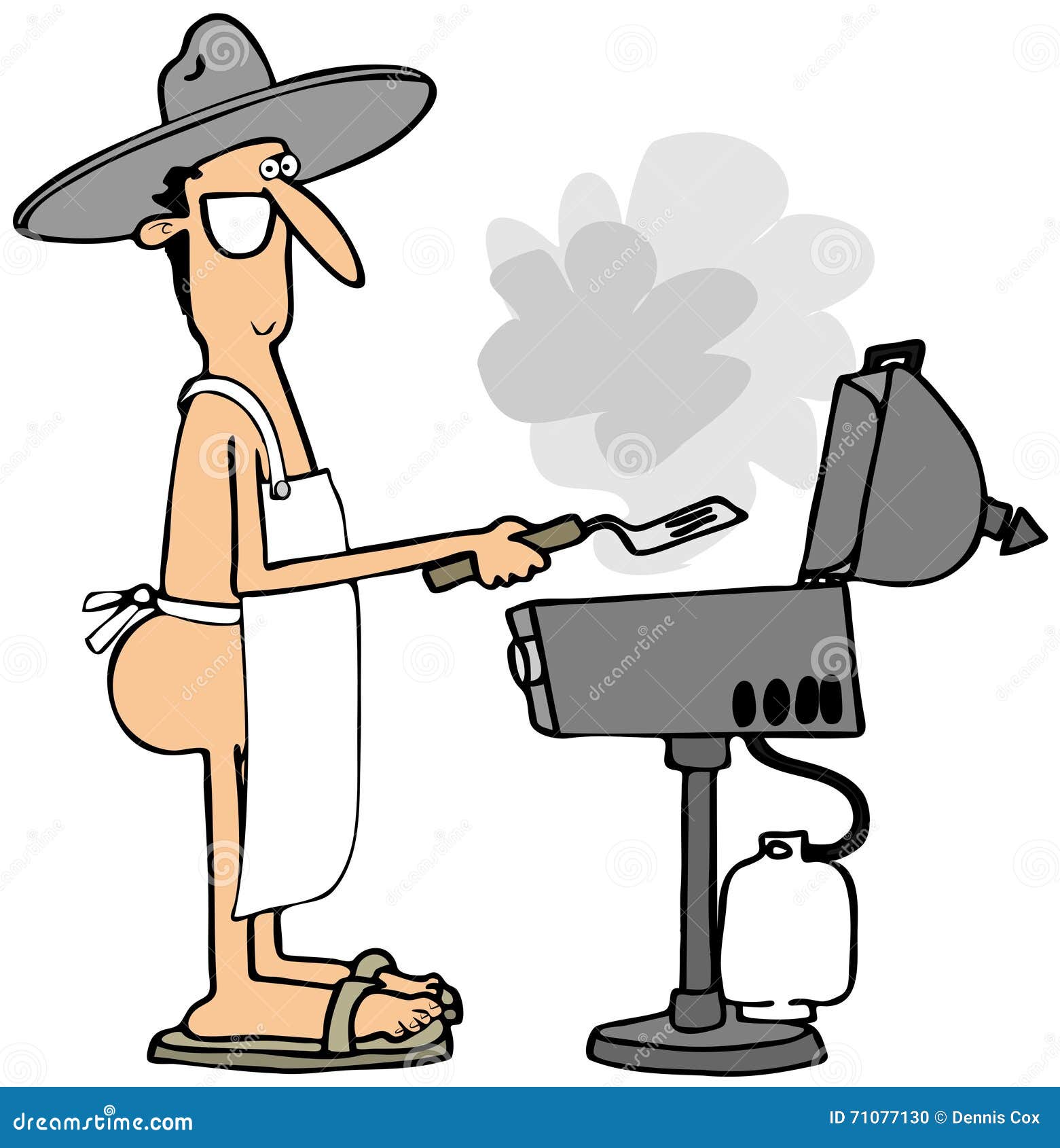 Grilling in the buff stock illustration. Illustration of cook - 71077130