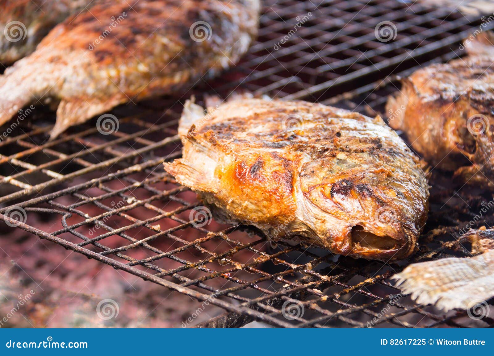 Grilling Fish on Campfire in Market, Stock Image - Image of countryside ...