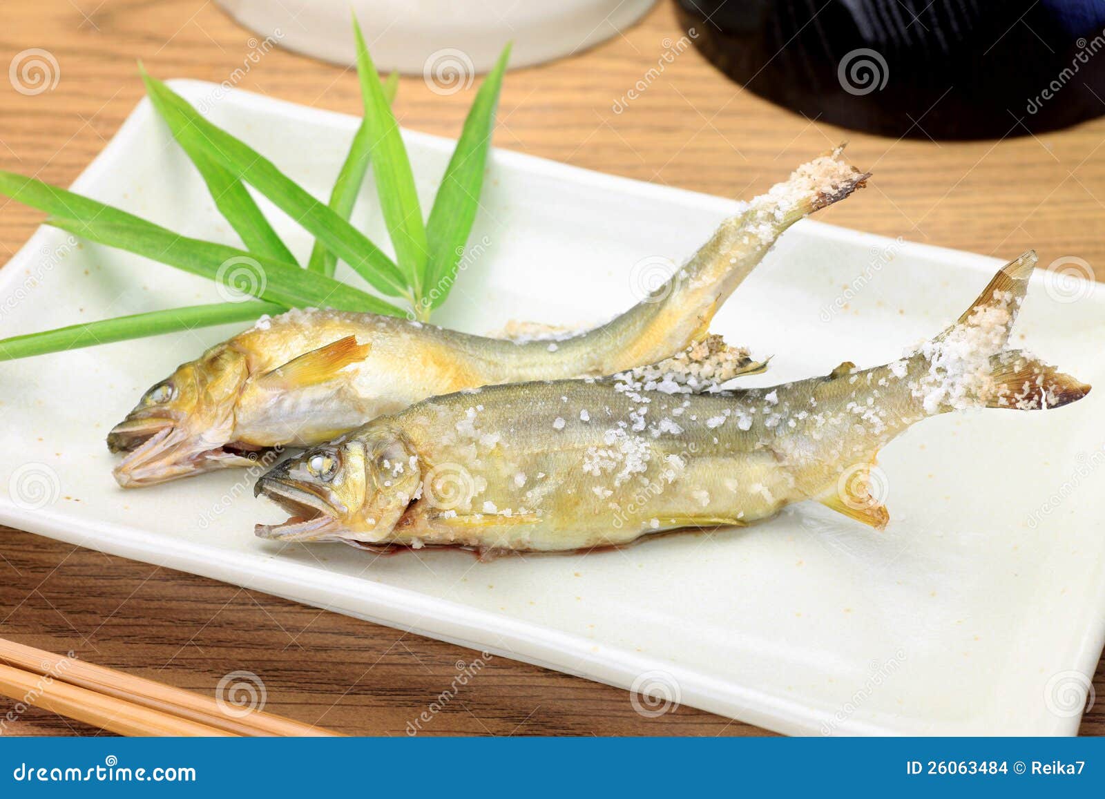 Grilling Fish with Salt of the Sweetfish Stock Photo - Image of ...