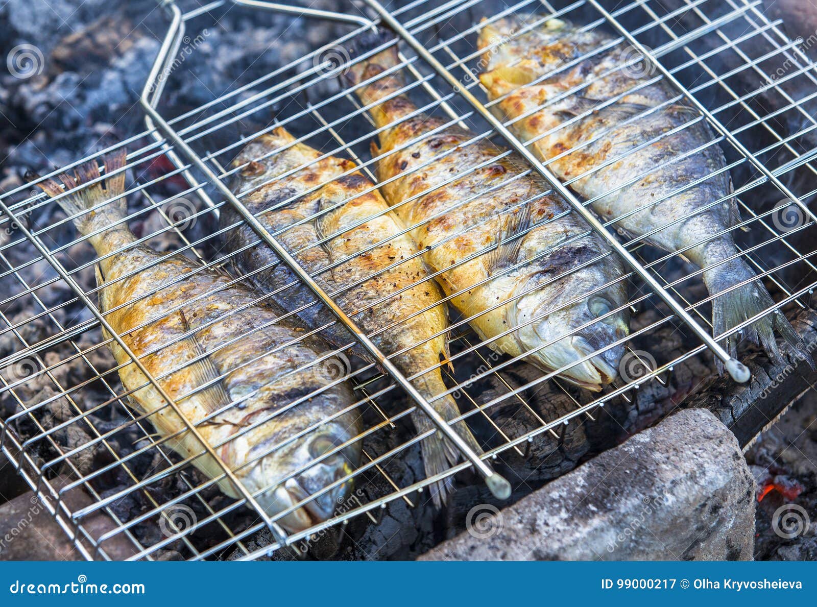 Grilling fish stock image. Image of burning, roast, outdoor - 99000217
