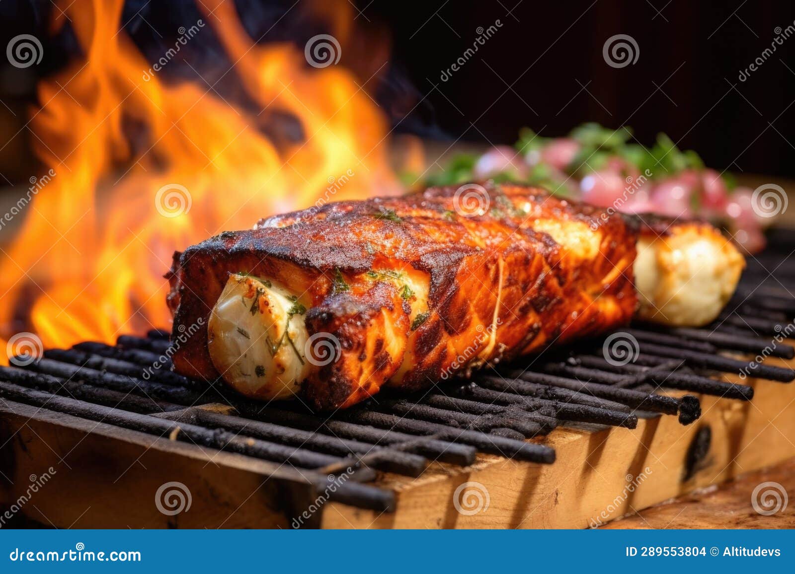 Grilling Halloumi on Cedar Plank Over Open Flame Stock Photo - Image of ...