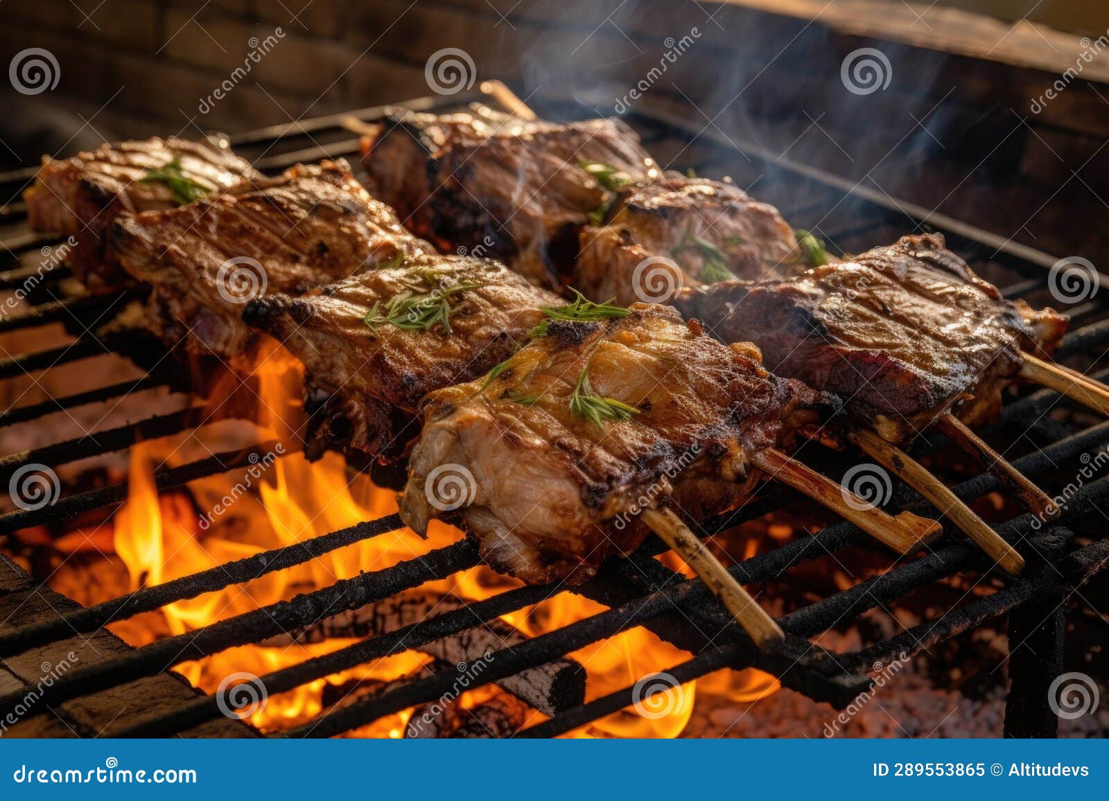 Grilling Marinated Lamb Chops on Open Fire Stock Image - Image of ...