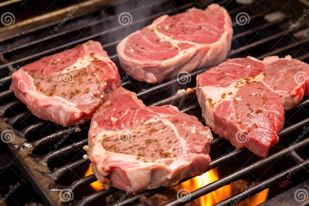 Grilling Raw Veal Chops, Next Stage is Half-cooked Stock Image - Image ...