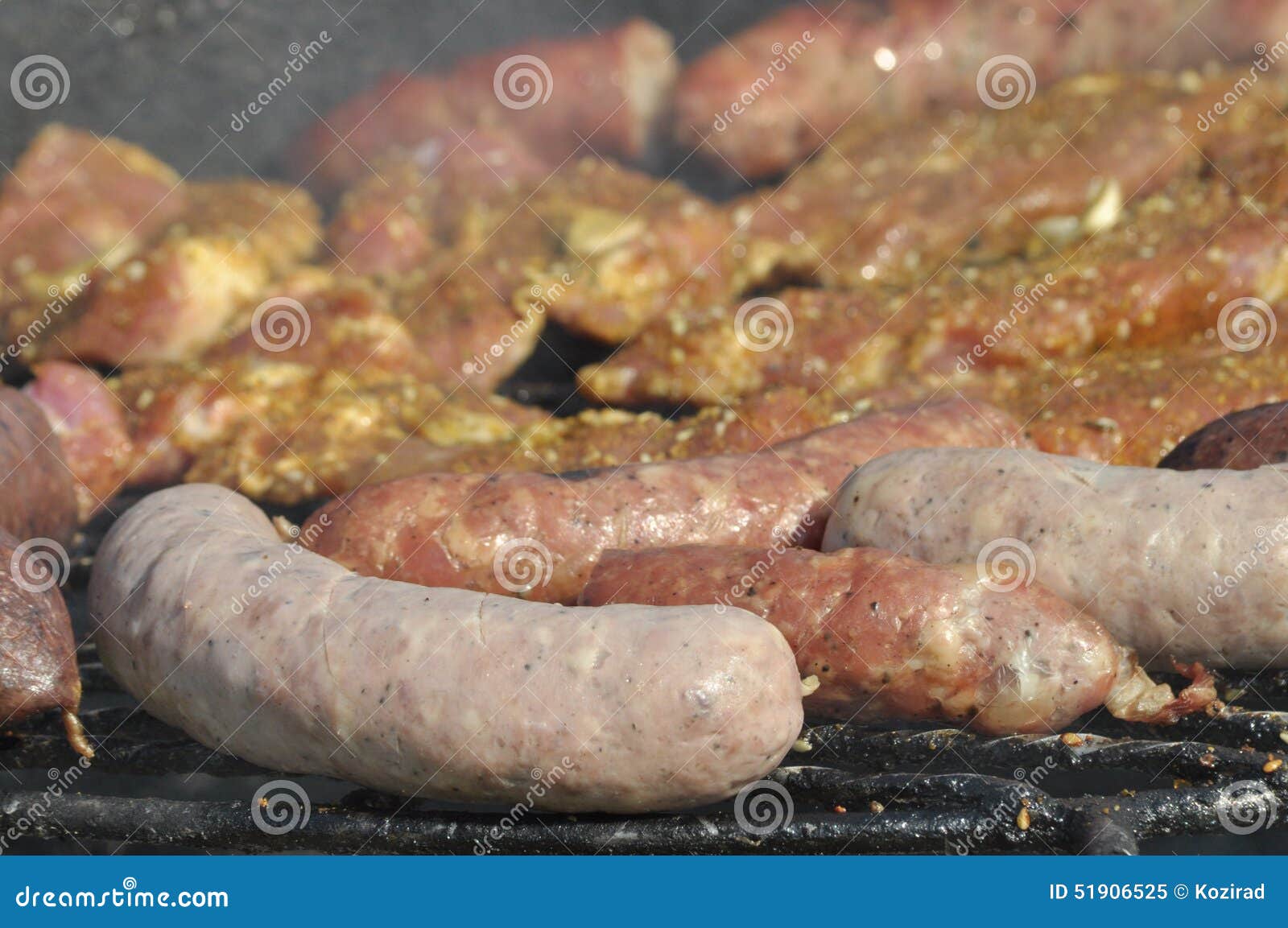 Grilling, Sausage and Grilled Meat. Rest and Relaxation. Stock Image ...