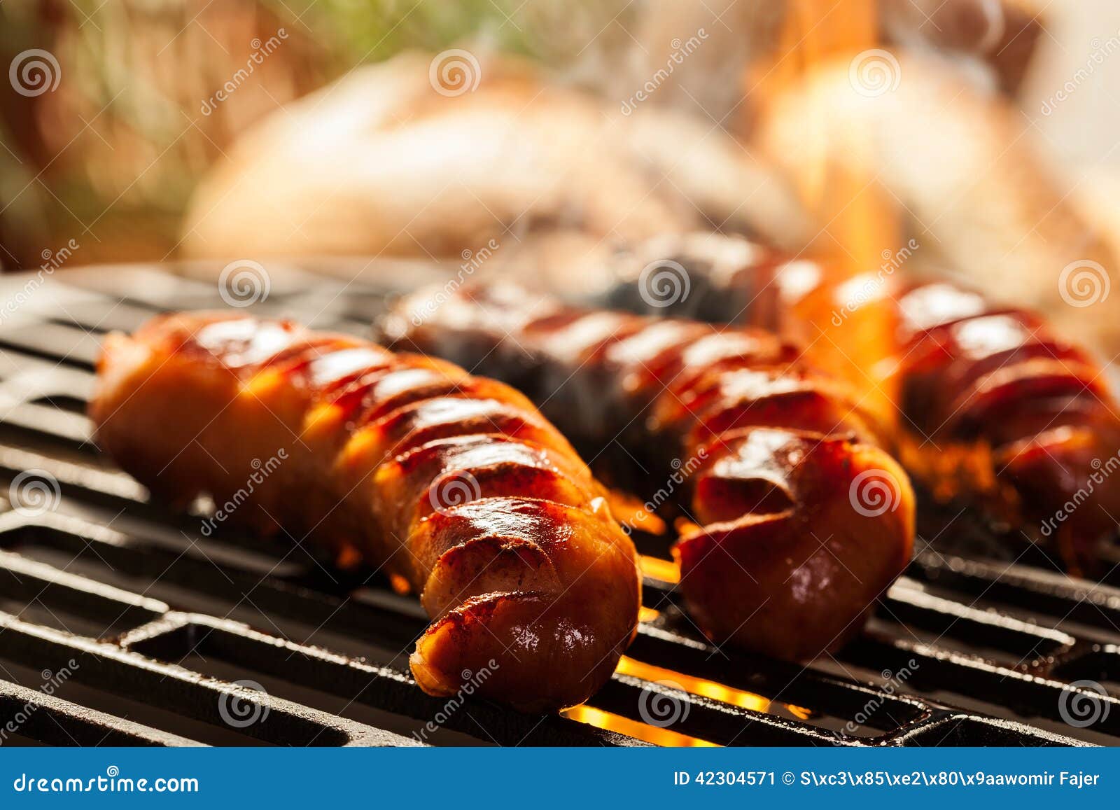 Grilling Sausages on Barbecue Grill Stock Image - Image of sausage ...