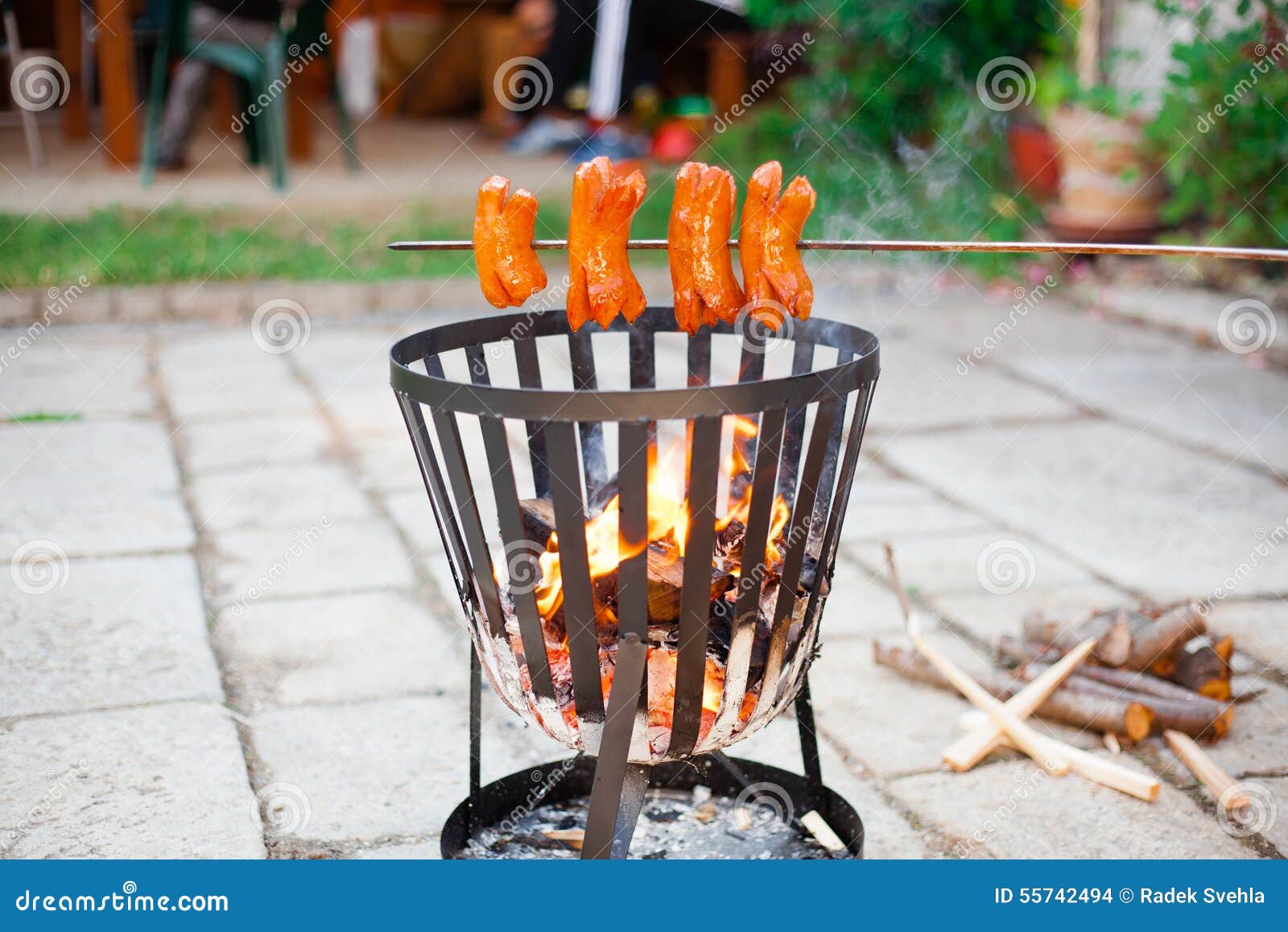 Grilling sausages. stock photo. Image of gourmet, light - 55742494