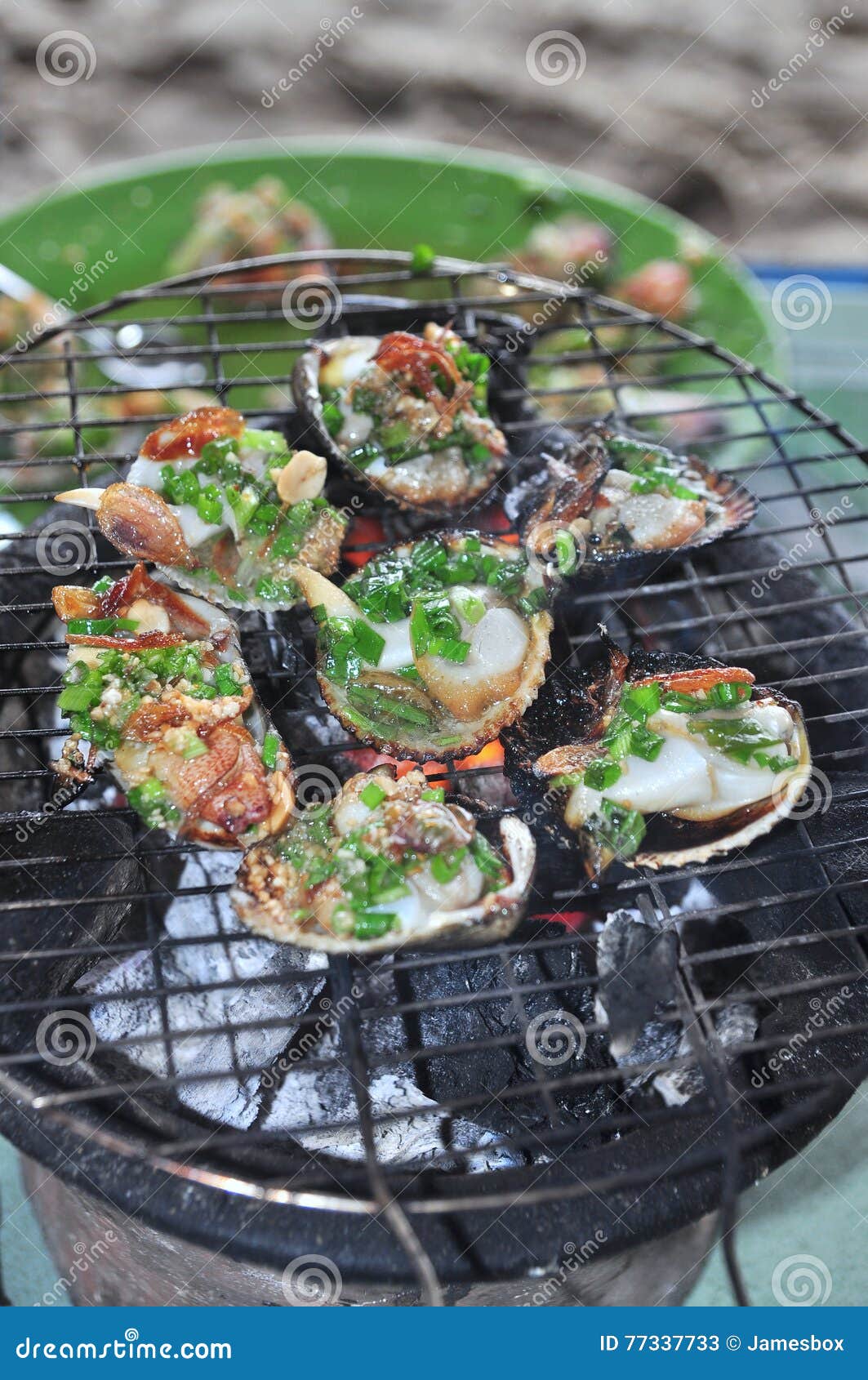 Grilling Shellfish and Seafood on Hot Fire Stock Image - Image of diet ...