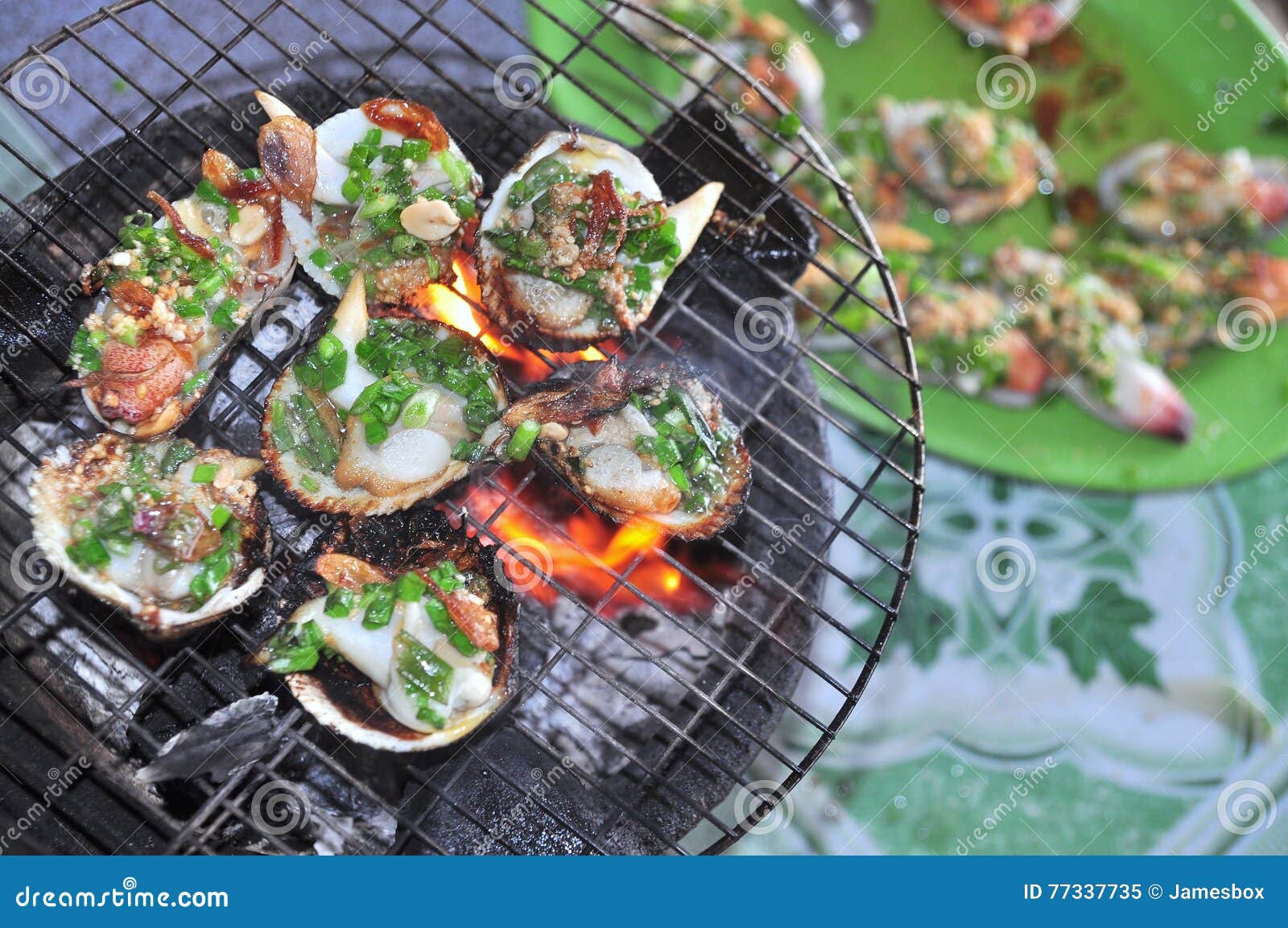 Grilling Shellfish and Seafood on Hot Fire Stock Image - Image of ...