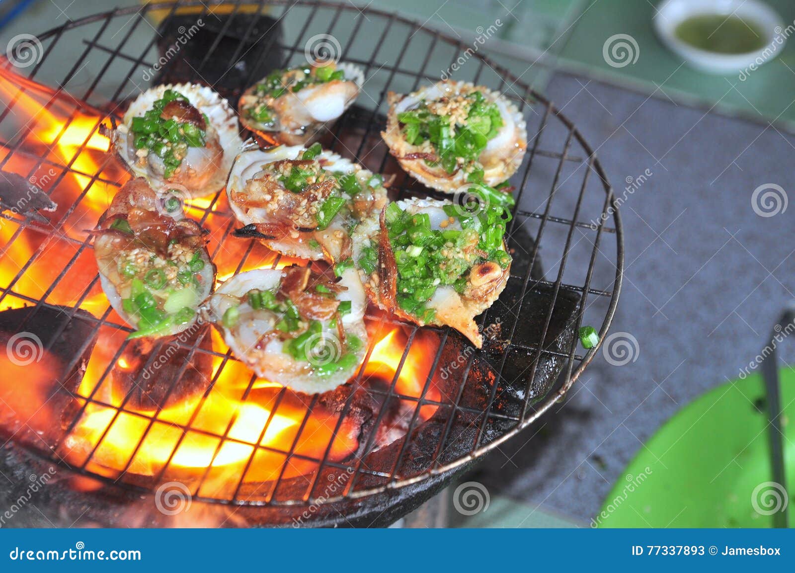 Grilling Shellfish and Seafood on Hot Fire Stock Image - Image of ...